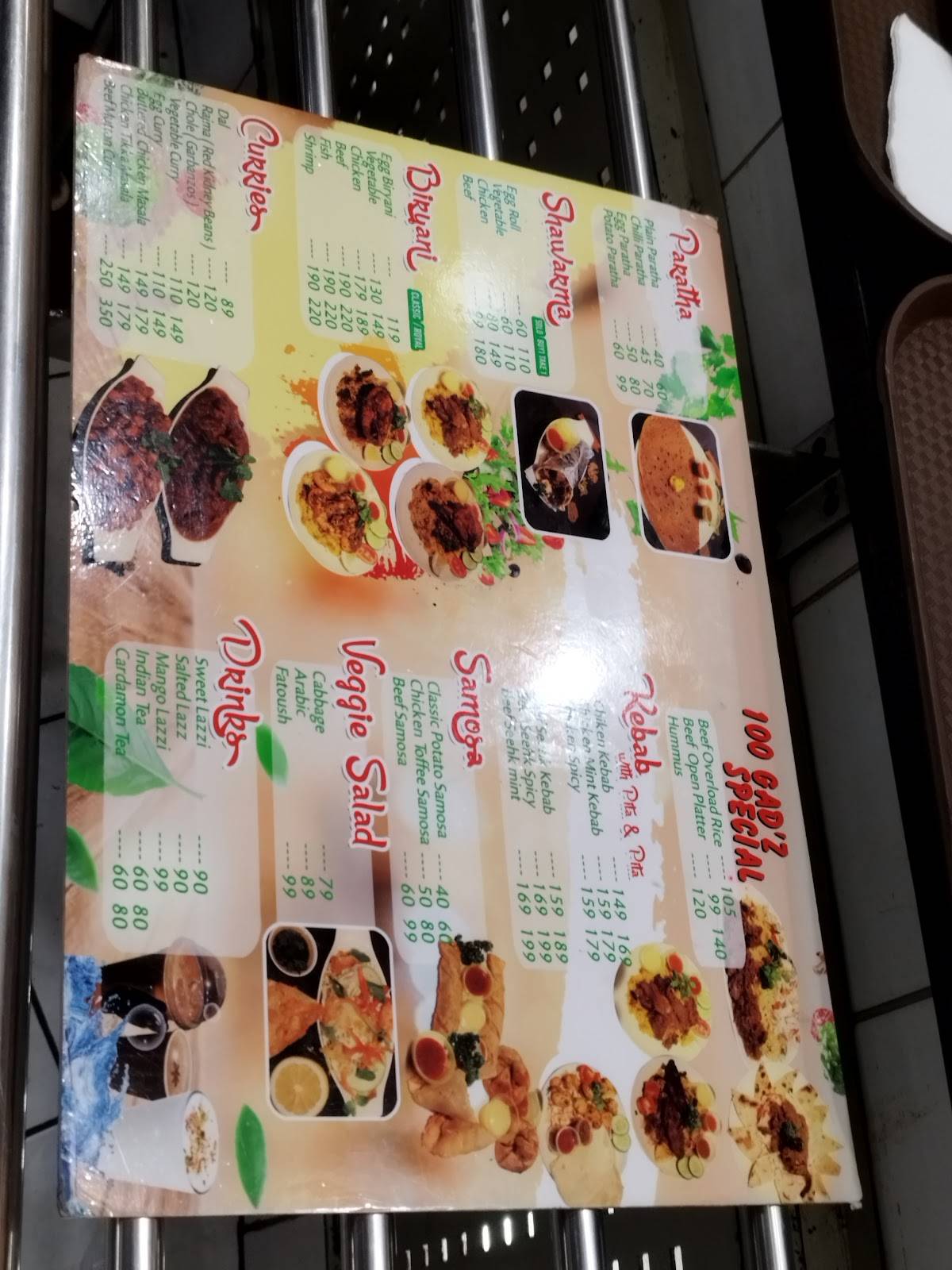 Carta del restaurante 100 Gad'z Parathas Biryanis and Kebab (Gateway ...