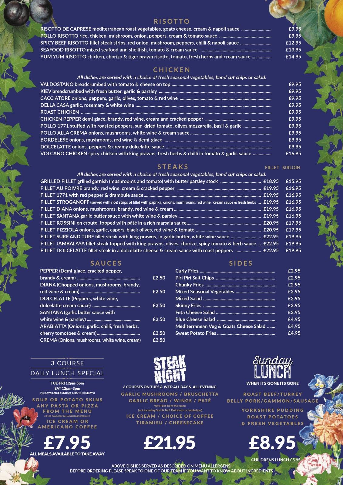 Menu at 1771 Swalwell restaurant, Newcastle upon Tyne