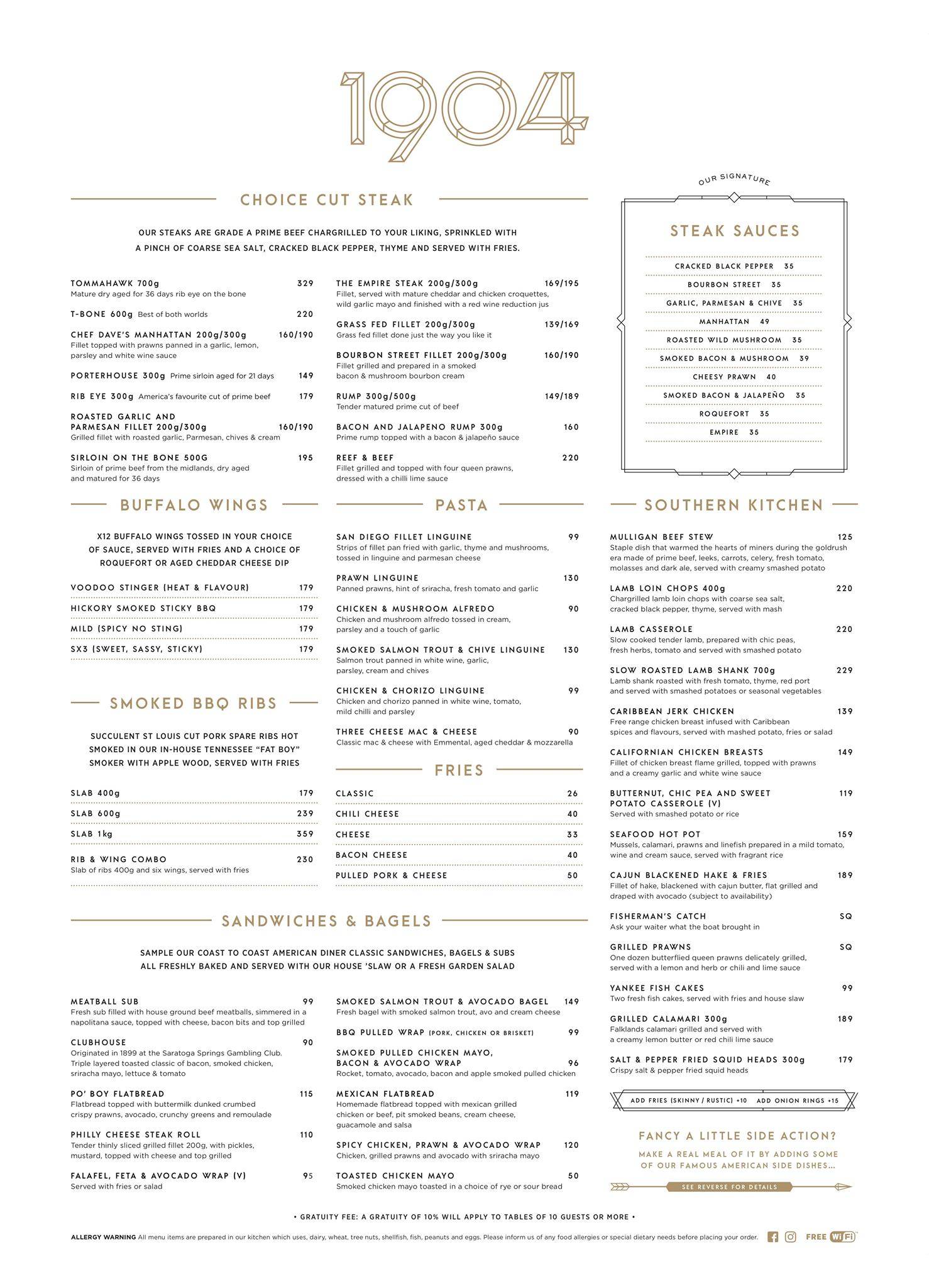 Menu at 1904 Bistro Américain restaurant, Kloof