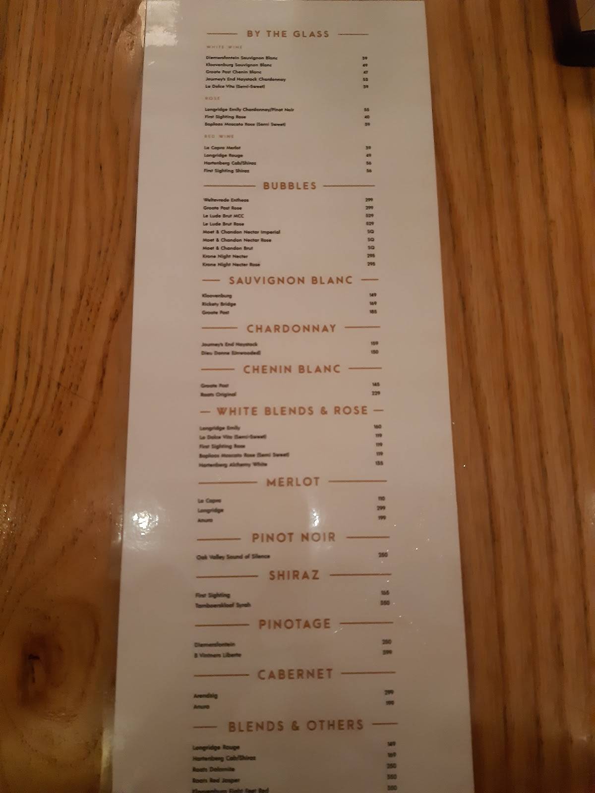 Menu at 1904 Bistro Américain restaurant, Kloof