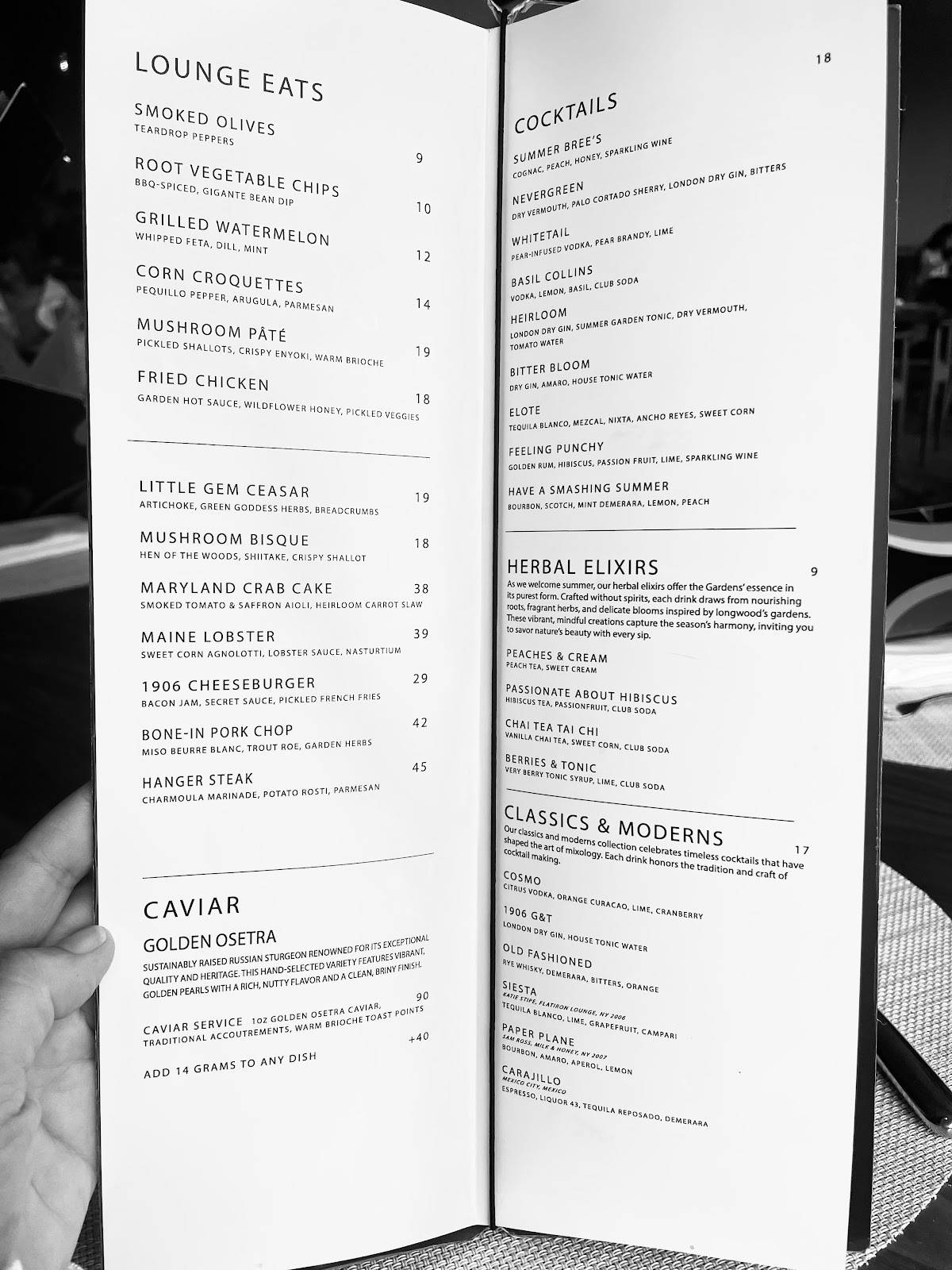 Menu at 1906 at Longwood Gardens restaurant, Kennett Square