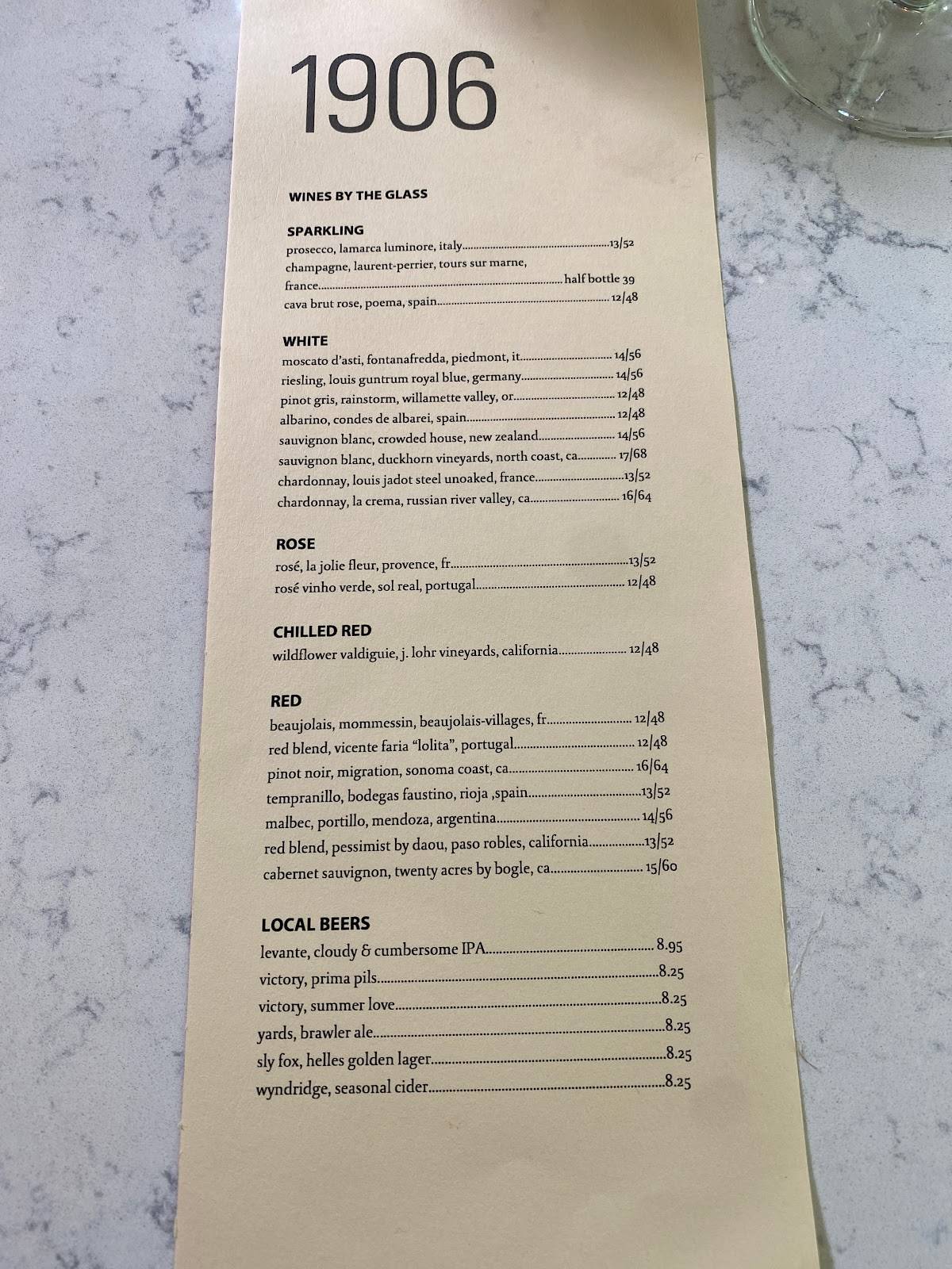 Menu at 1906 at Longwood Gardens restaurant, Kennett Square