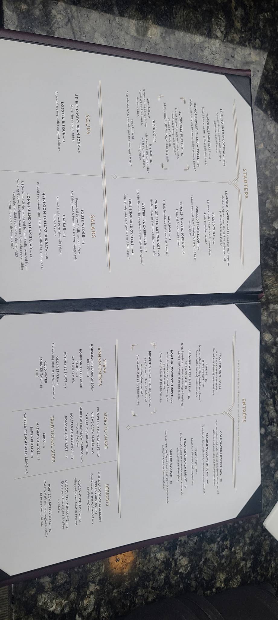 Menu at 1933 Lounge by St. Elmo pub & bar, Fishers, District N Dr Suite 1120