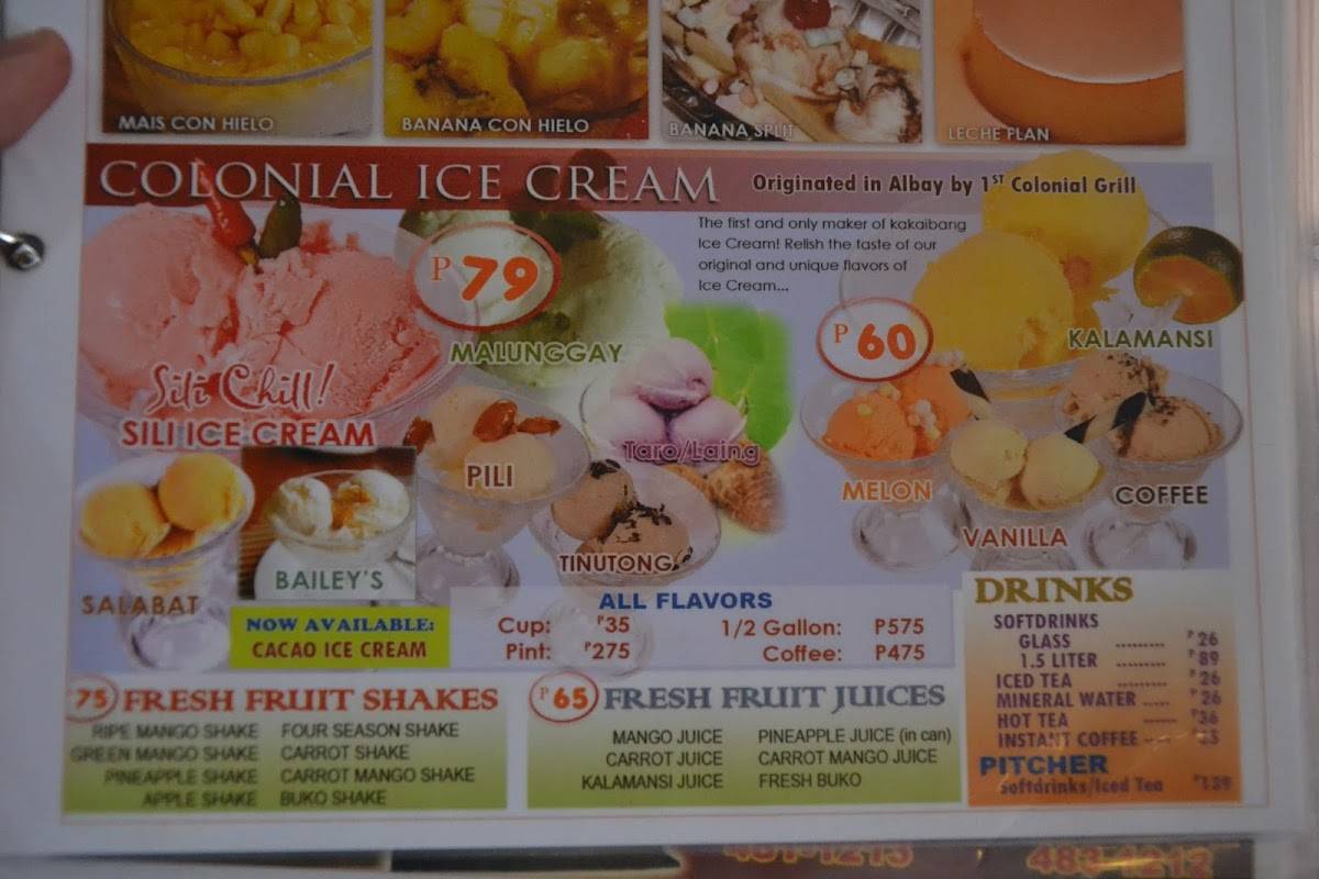 Menu at 1st Colonial Grill restaurant, Legazpi City, 4QW2+62M