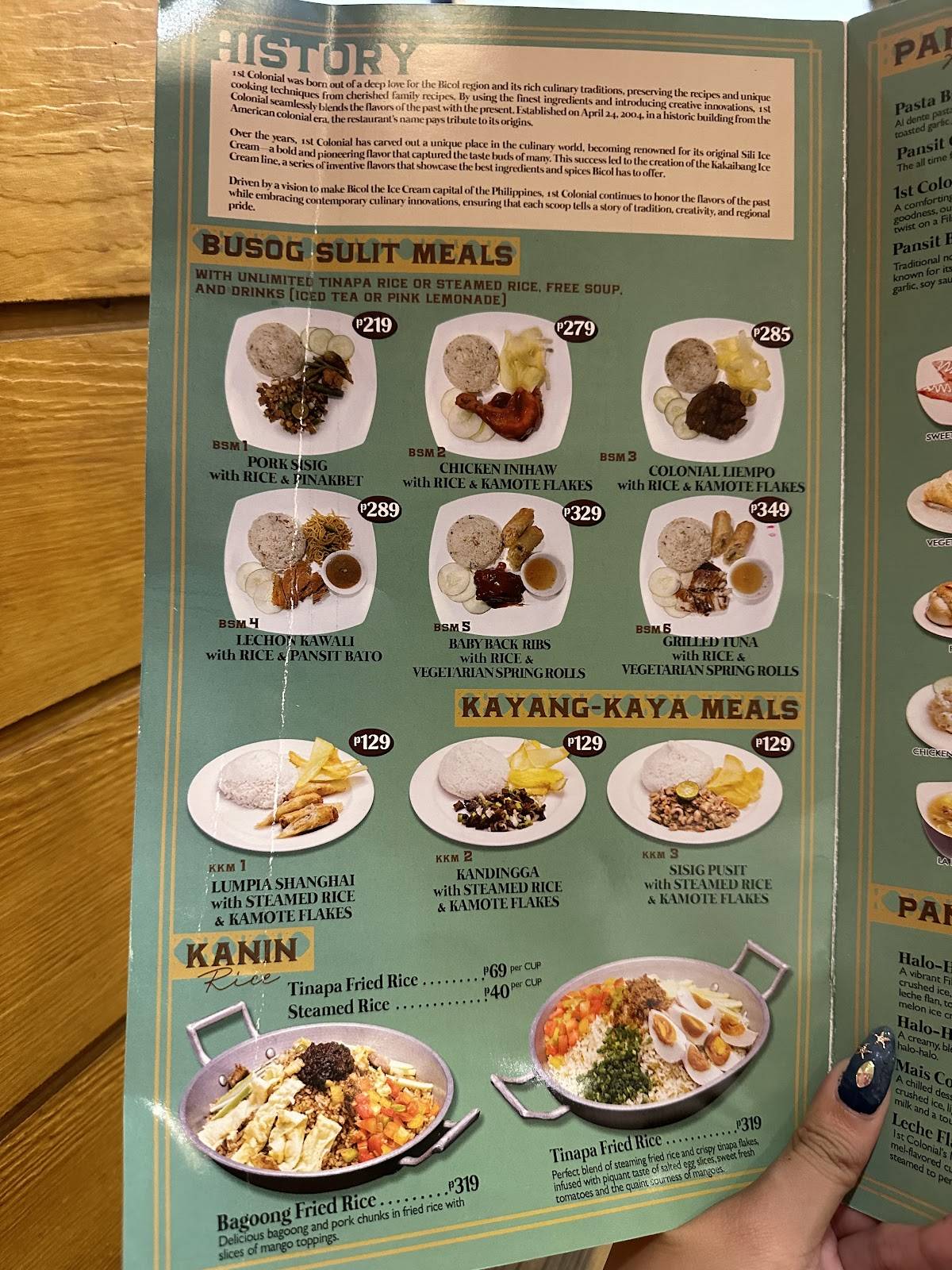 Menu at 1st Colonial Grill restaurant, Legazpi City, 4QW2+62M