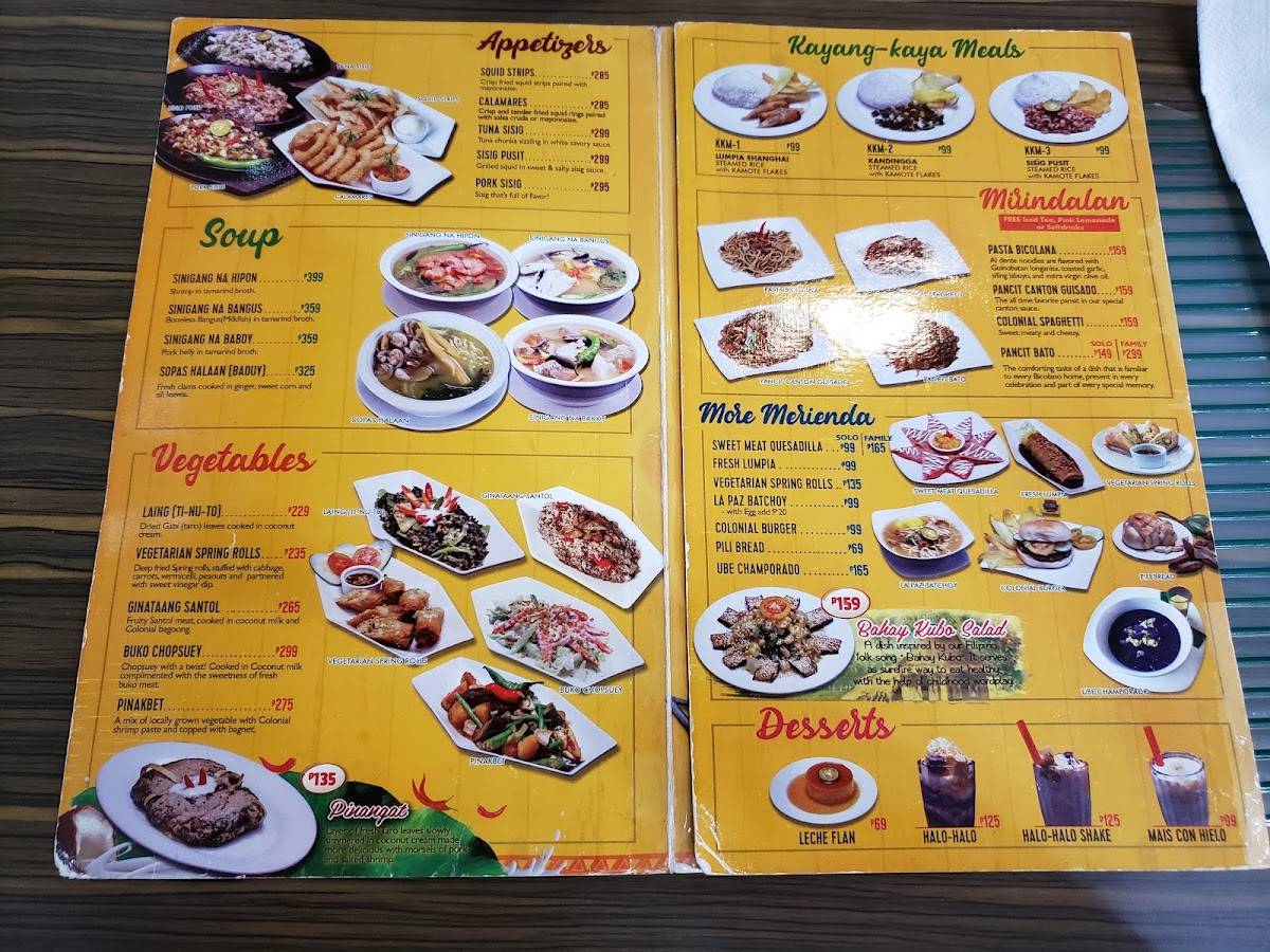 Menu at 1st Colonial Grill restaurant, Legazpi City, 4QW2+62M