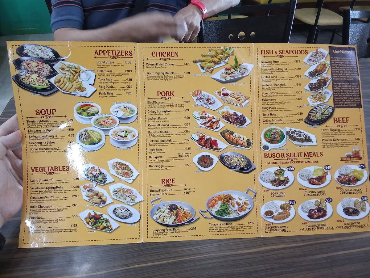 Menu at 1st Colonial Grill restaurant, Legazpi City, 4QW2+62M