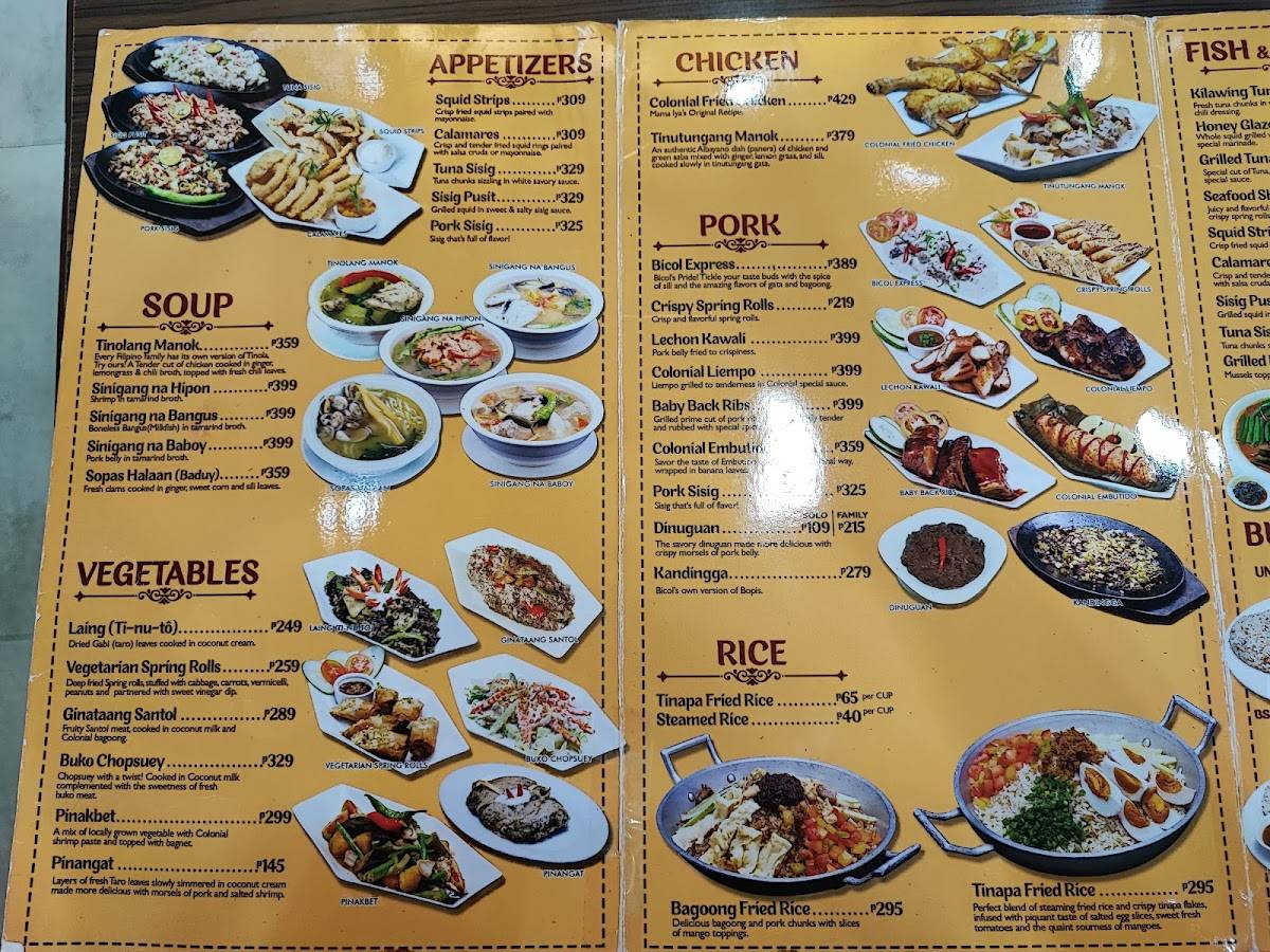 Menu at 1st Colonial Grill restaurant, Legazpi City, 4QW2+62M