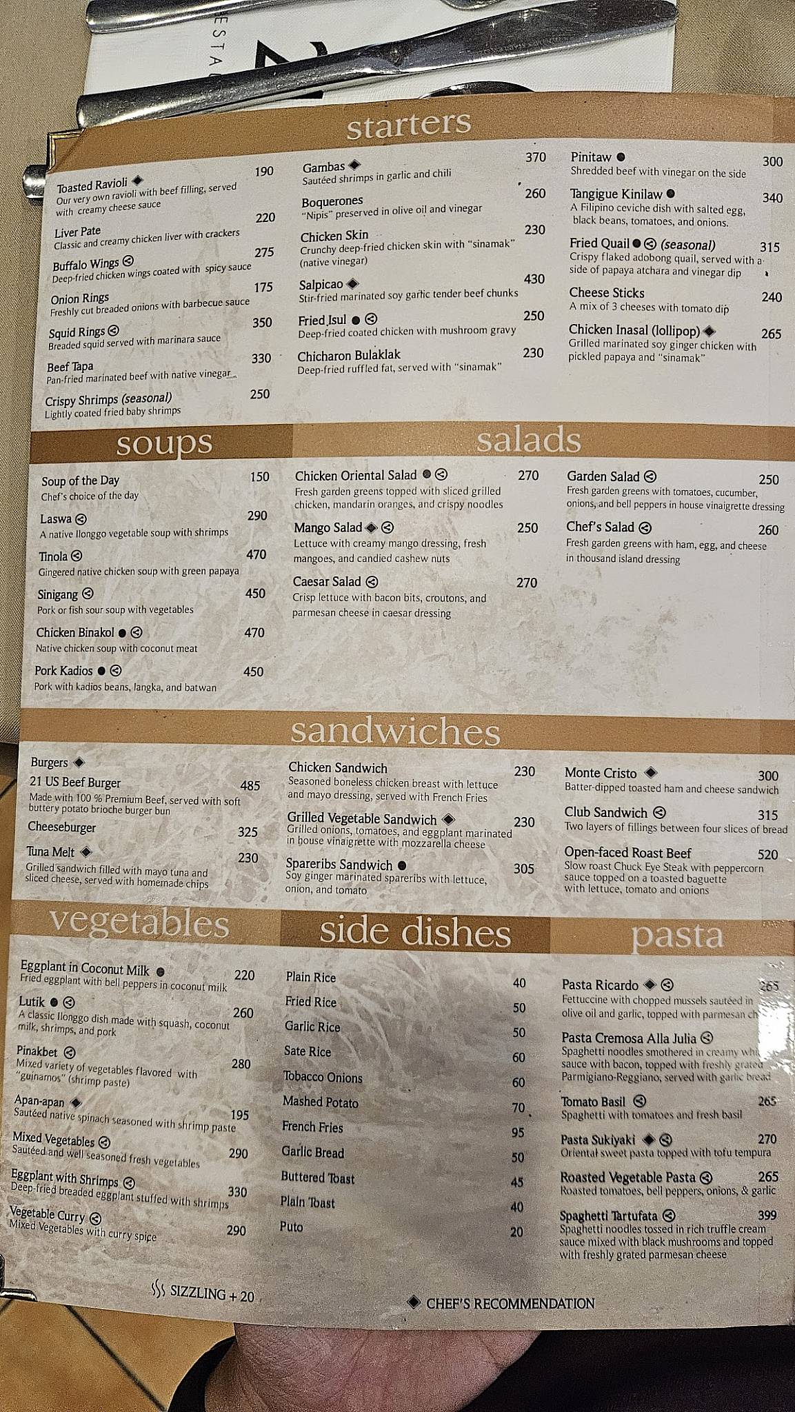 Menu at 21 Restaurant, Bacolod, 21 Lacson St