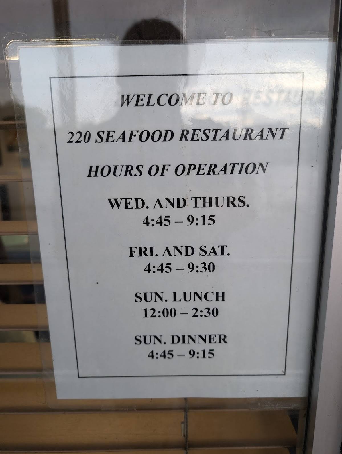 Menu at 220 Seafood Restaurant, Henderson