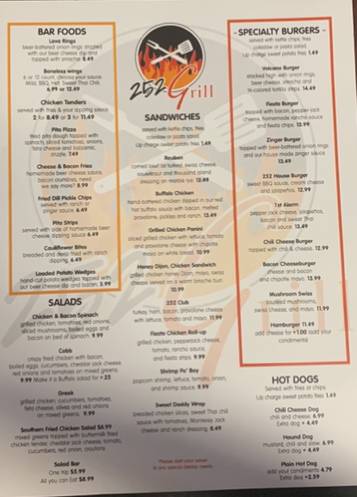 Menu at 252 Grill restaurant, Hertford