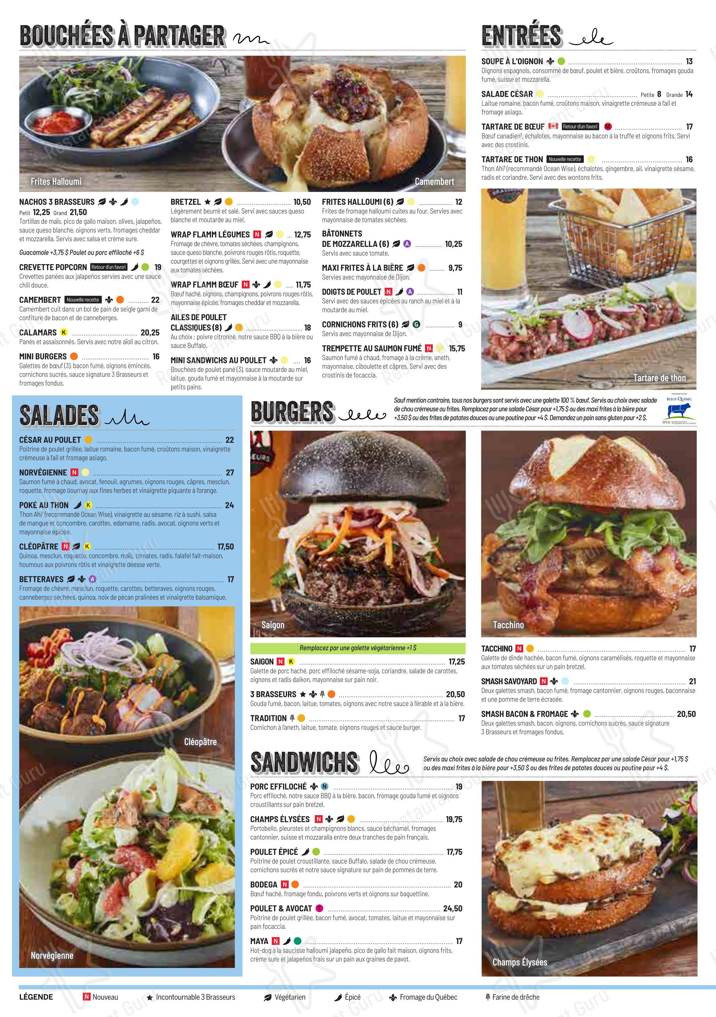 Menu au 3 Brasseurs - Dix30 Brossard pub et bar, Brossard, Bd du Quartier