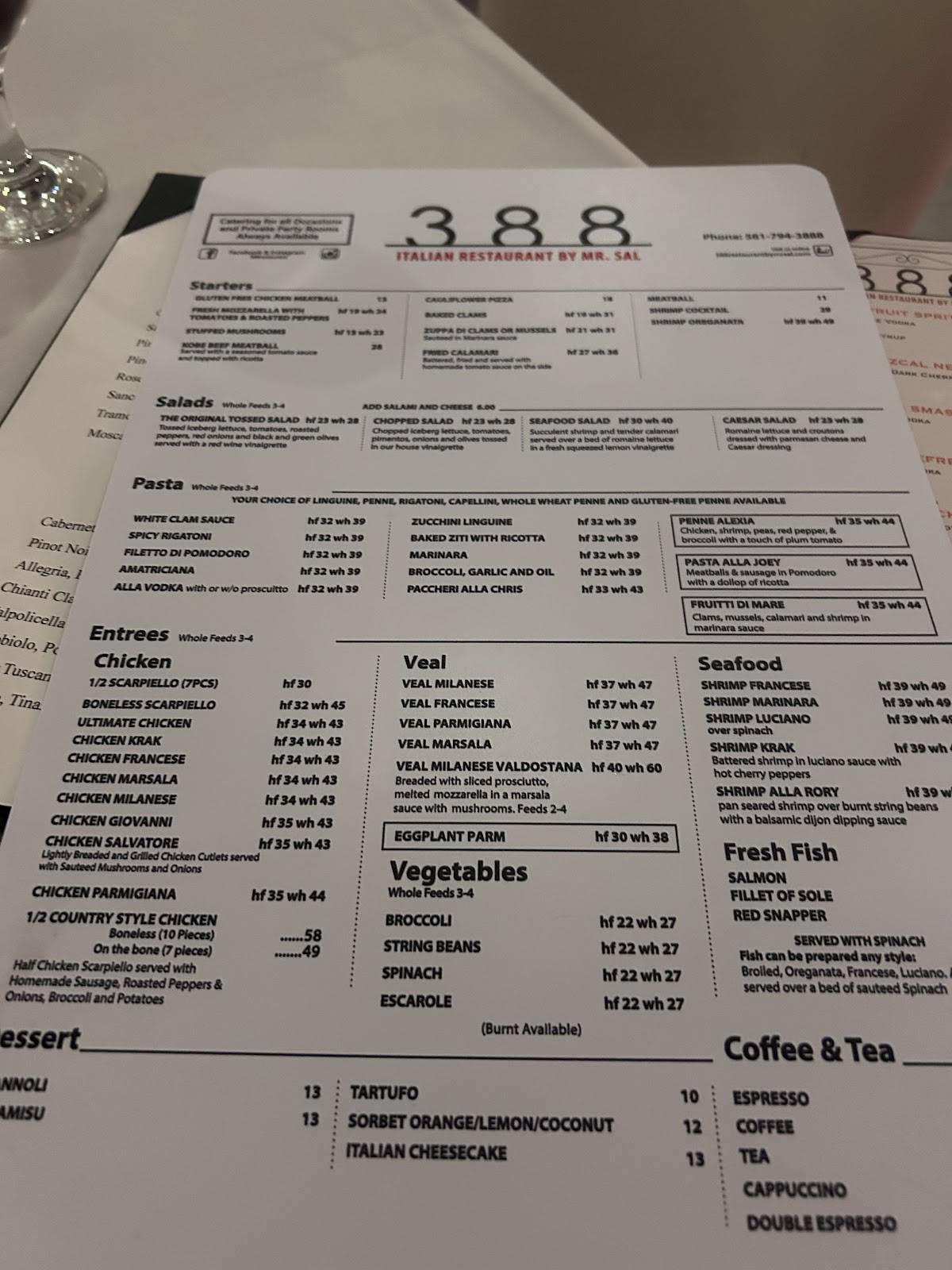 Menu at 388 Italian Restaurant By Mr Sal, Boca Raton