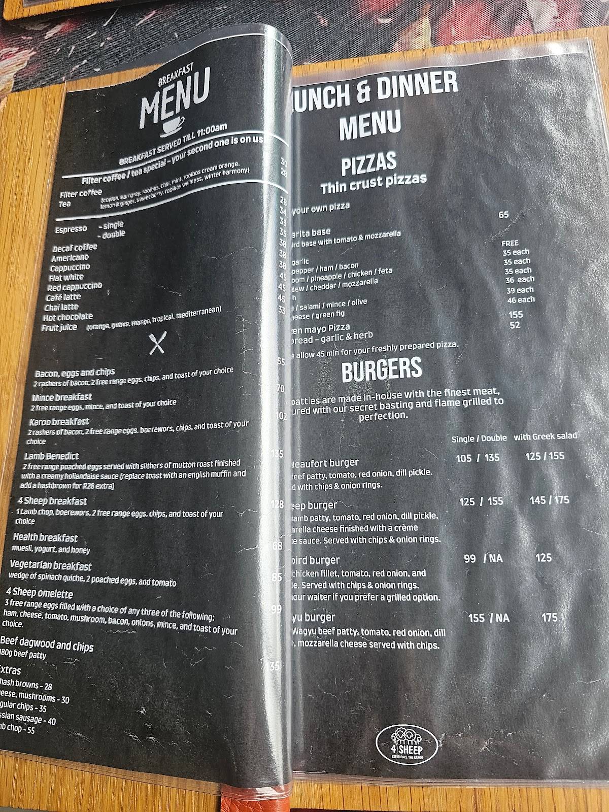 Menu at 4 Sheep Restaurant Deli and Convenience Store, Beaufort West