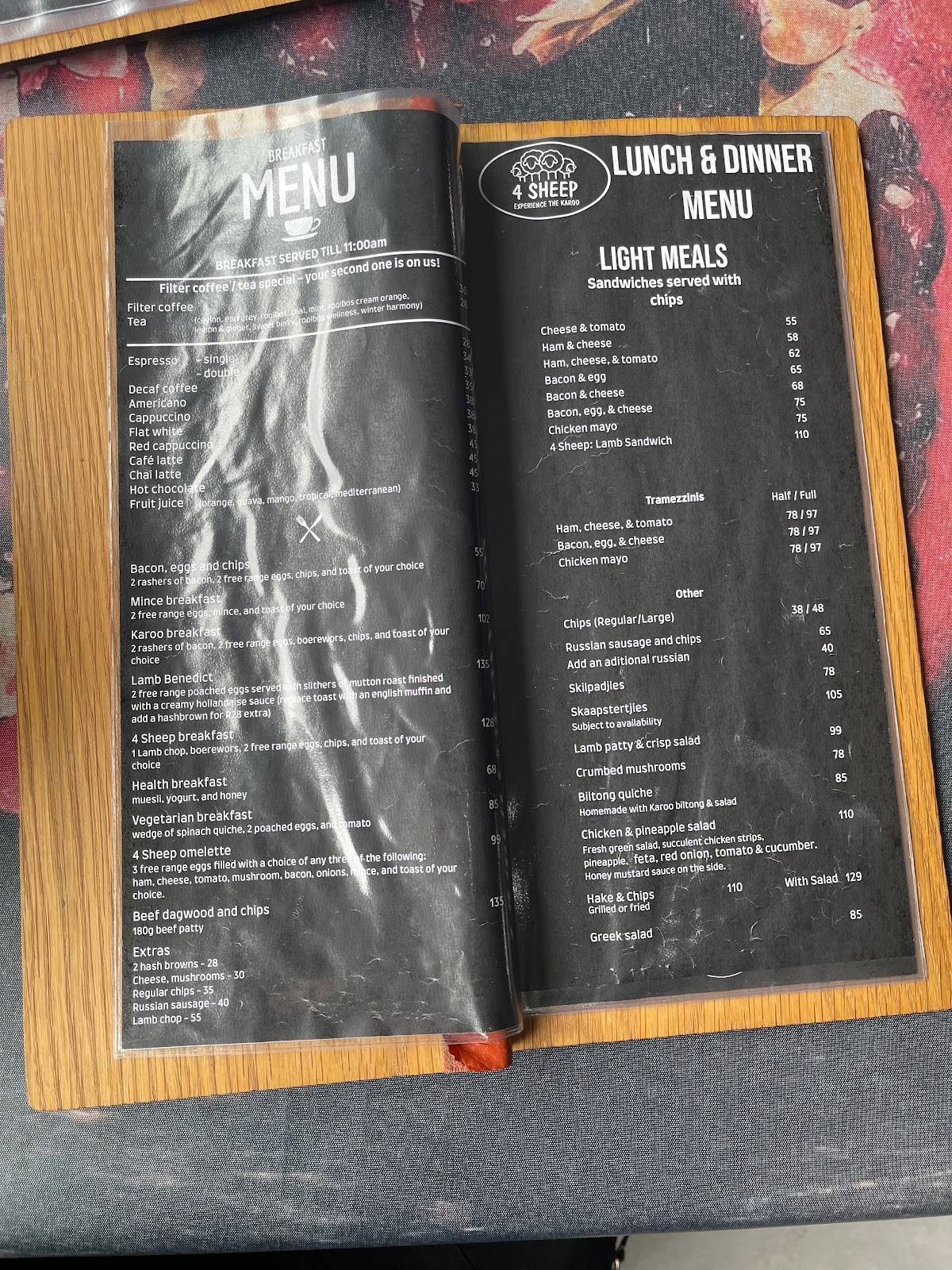 Menu at 4 Sheep Restaurant Deli and Convenience Store, Beaufort West