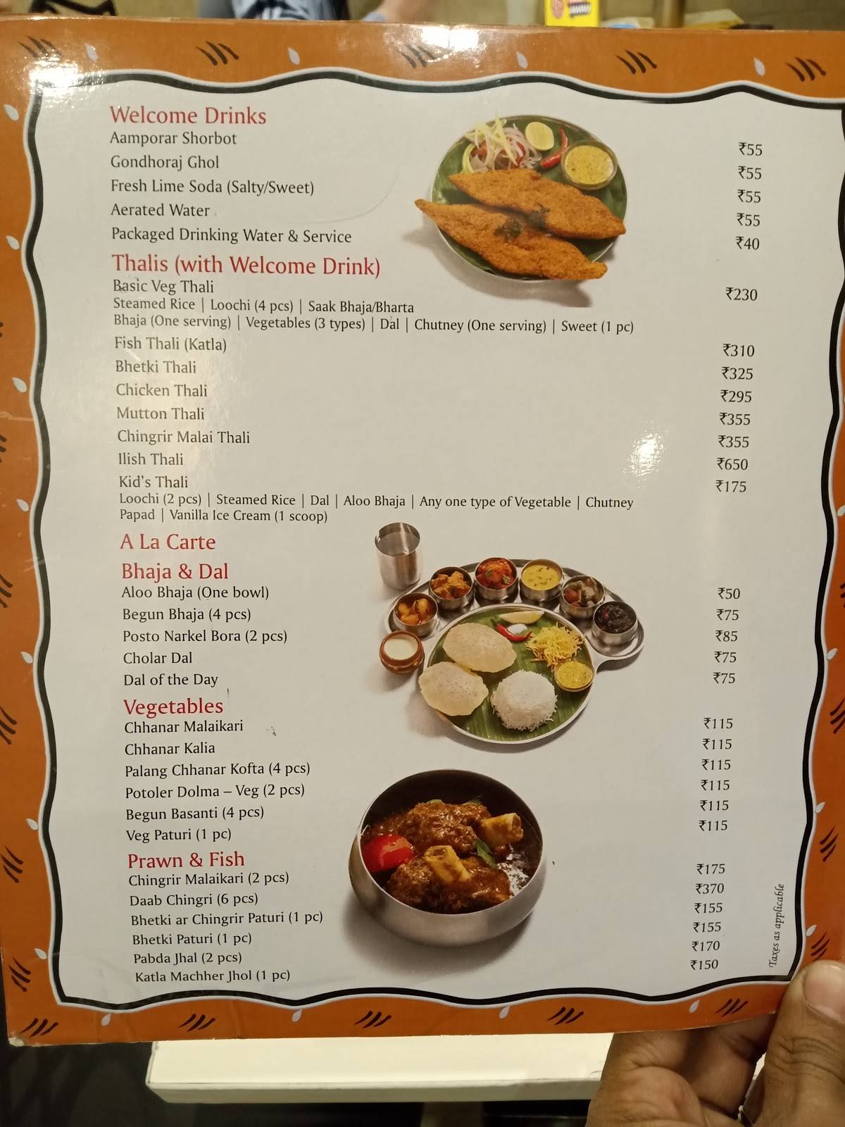 Menu at 6 Ballygunge Place Thali, Kolkata, 11/16