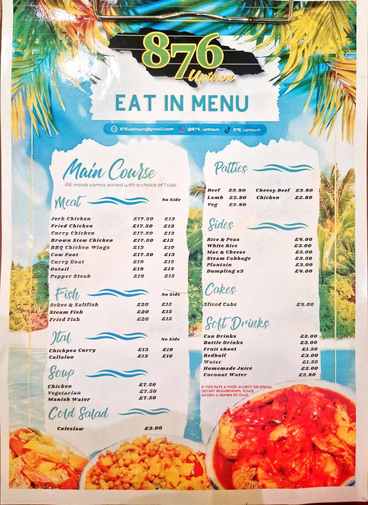 Menu at 876 Uptown restaurant, Croydon