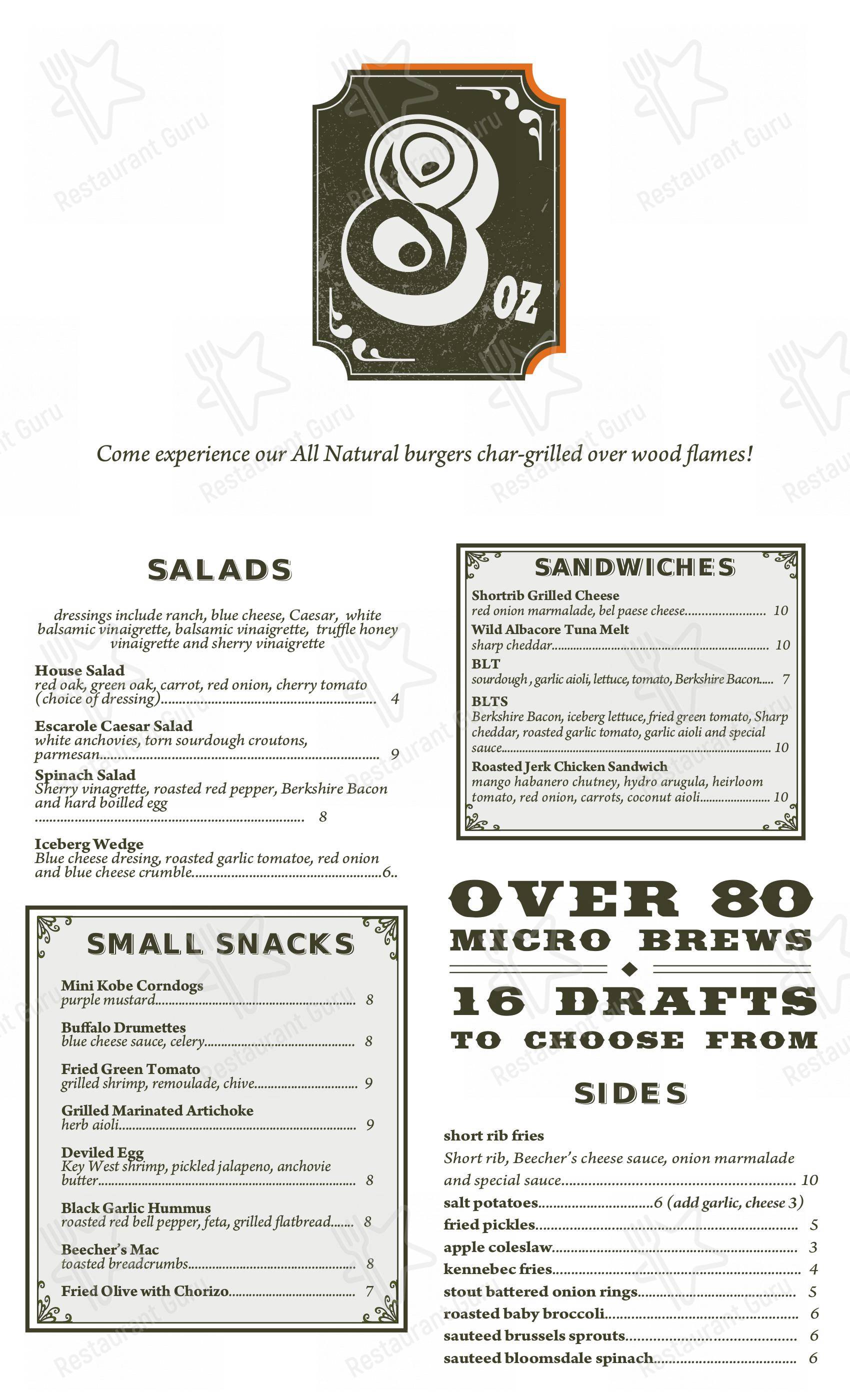 Menu at 8oz Burger & Co pub & bar, Seattle