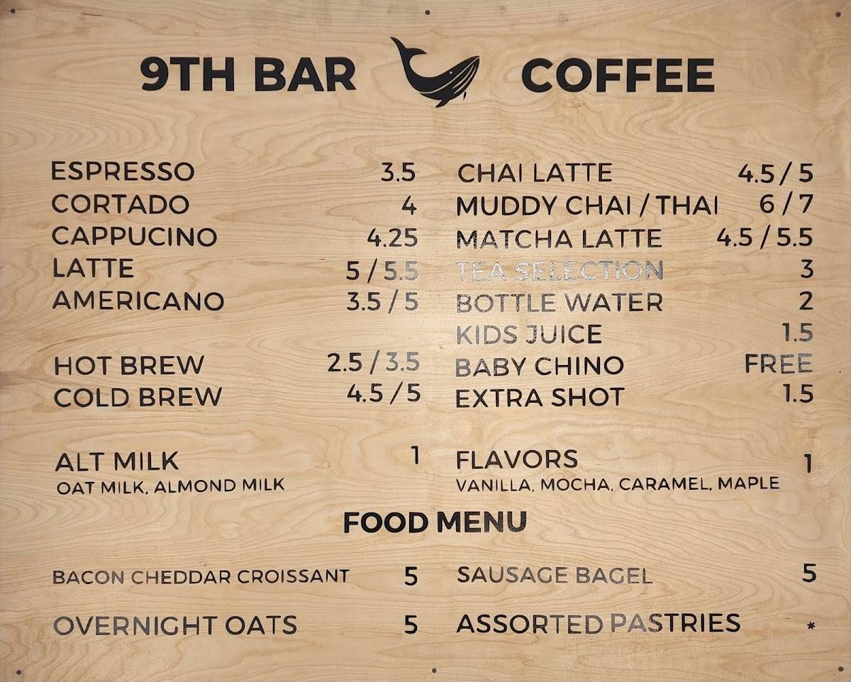 Menu at 9th Bar Coffee - Drive Thru and walk in, Palm Harbor