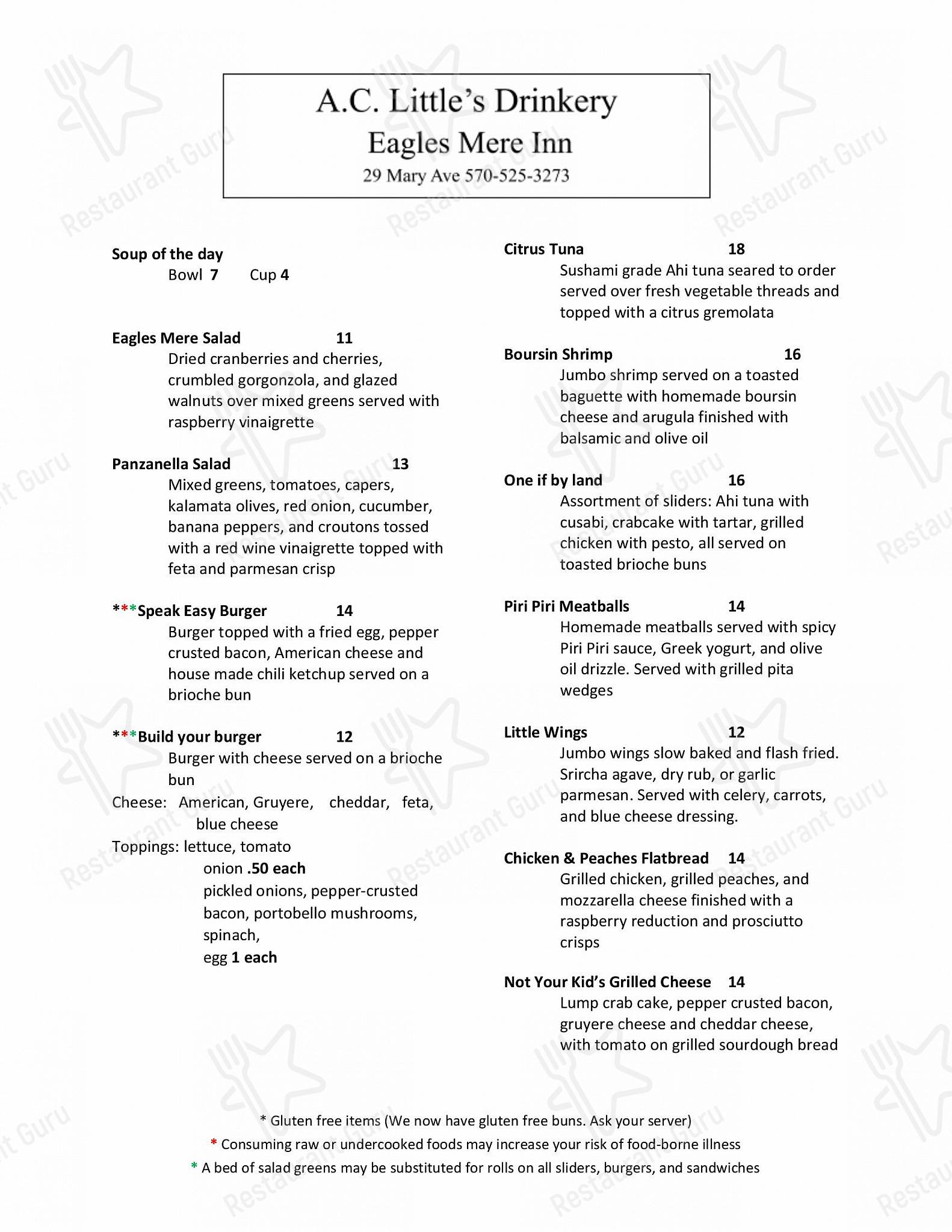 Menu at Eagles Mere Inn pub & bar, Eagles Mere