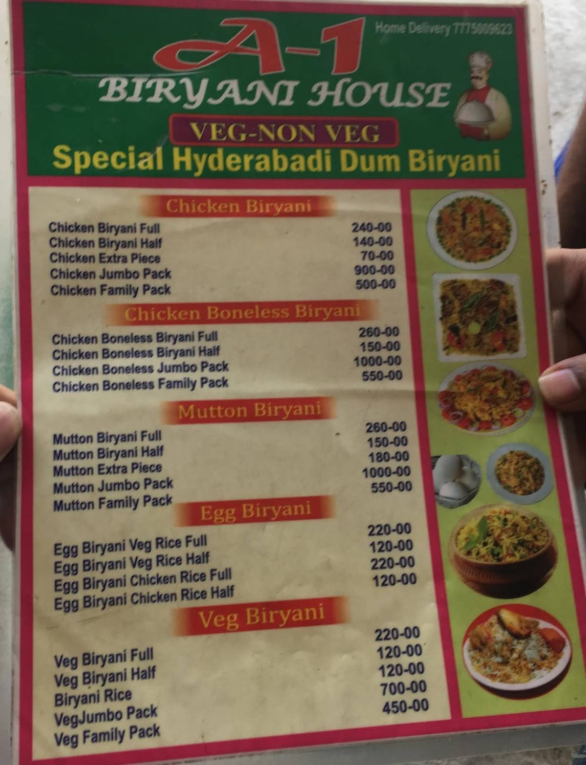 Menu at A1 Biryani House, Pimpri-Chinchwad, opposite Punjabi Rasoi
