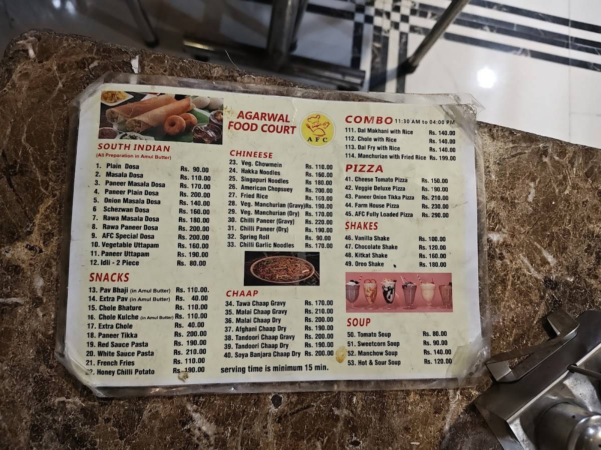 Menu at AFC Agarwal Food Court - Sadar Bazar, Agra