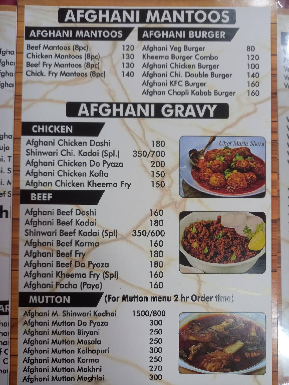 Menu at AL-AFGHAN-HERITAGE, Pune