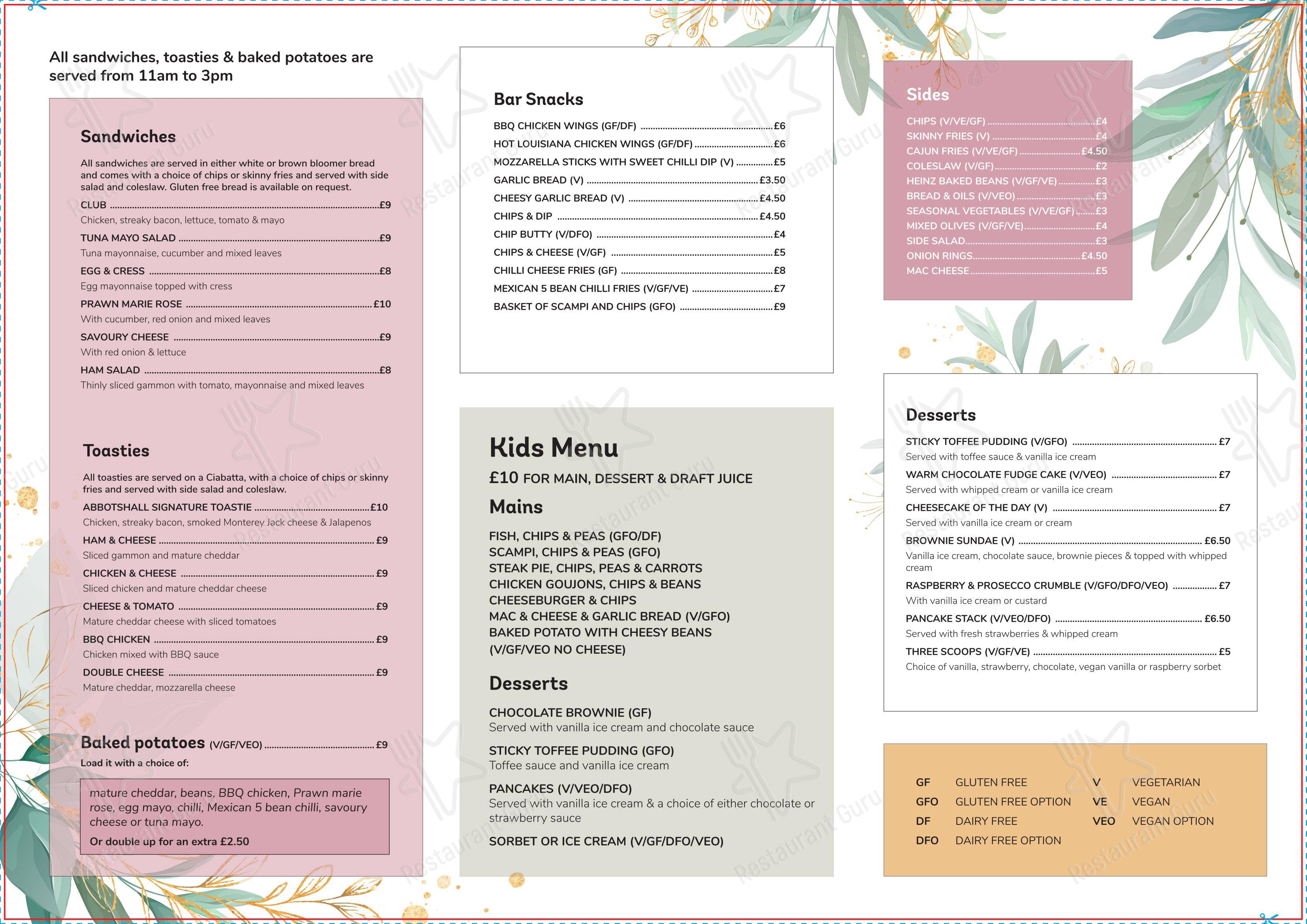 Menu at Abbotshall pub & bar, Kirkcaldy