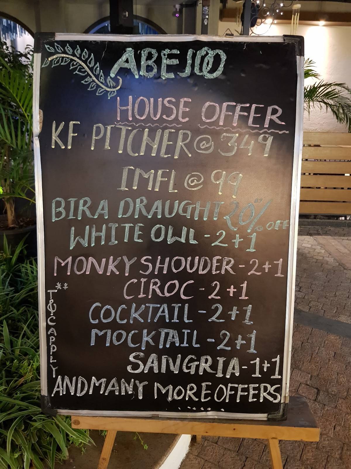 Menu at Abejo, Pune