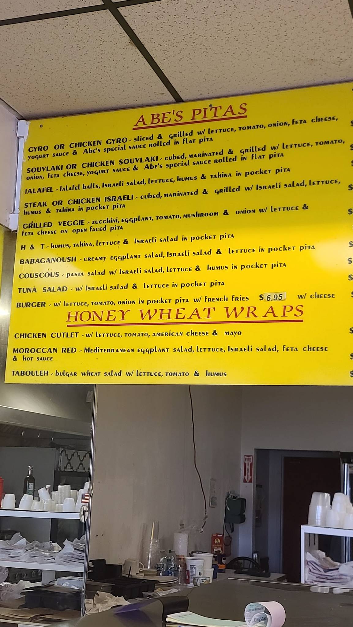 Menu at Abe's Pitaria restaurant, Long Beach