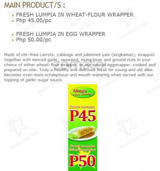 Carta del restaurante Aboy's Fresh Lumpia, Ciudad Quezon, WalterMart