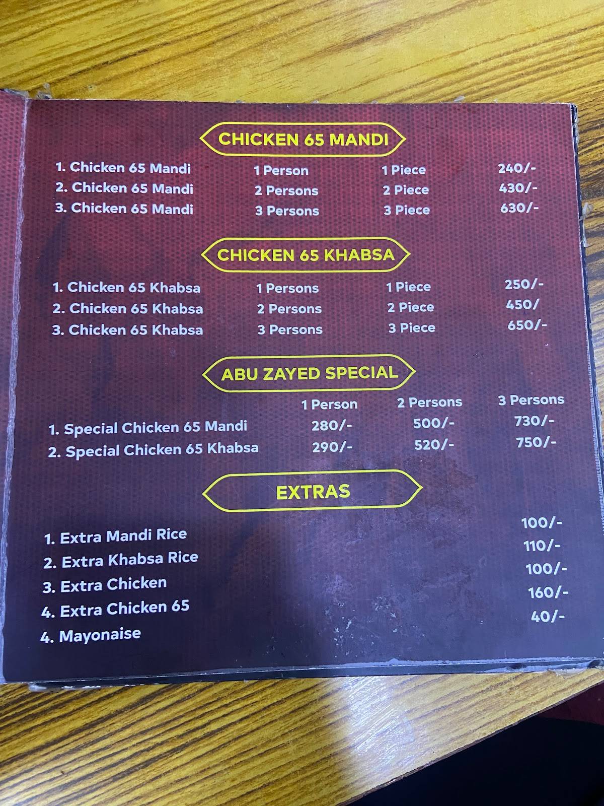 Menu at Abu Zayed Bait Al Mandi, Hyderabad, 1st floor