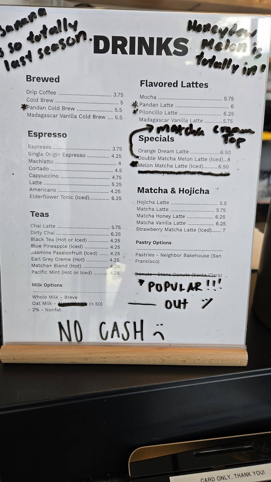Menu at Academic Coffee restaurant, Santa Clara