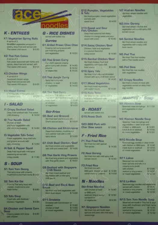 Menu at Ace Restaurant, St Leonards, 3 Sergeants Ln