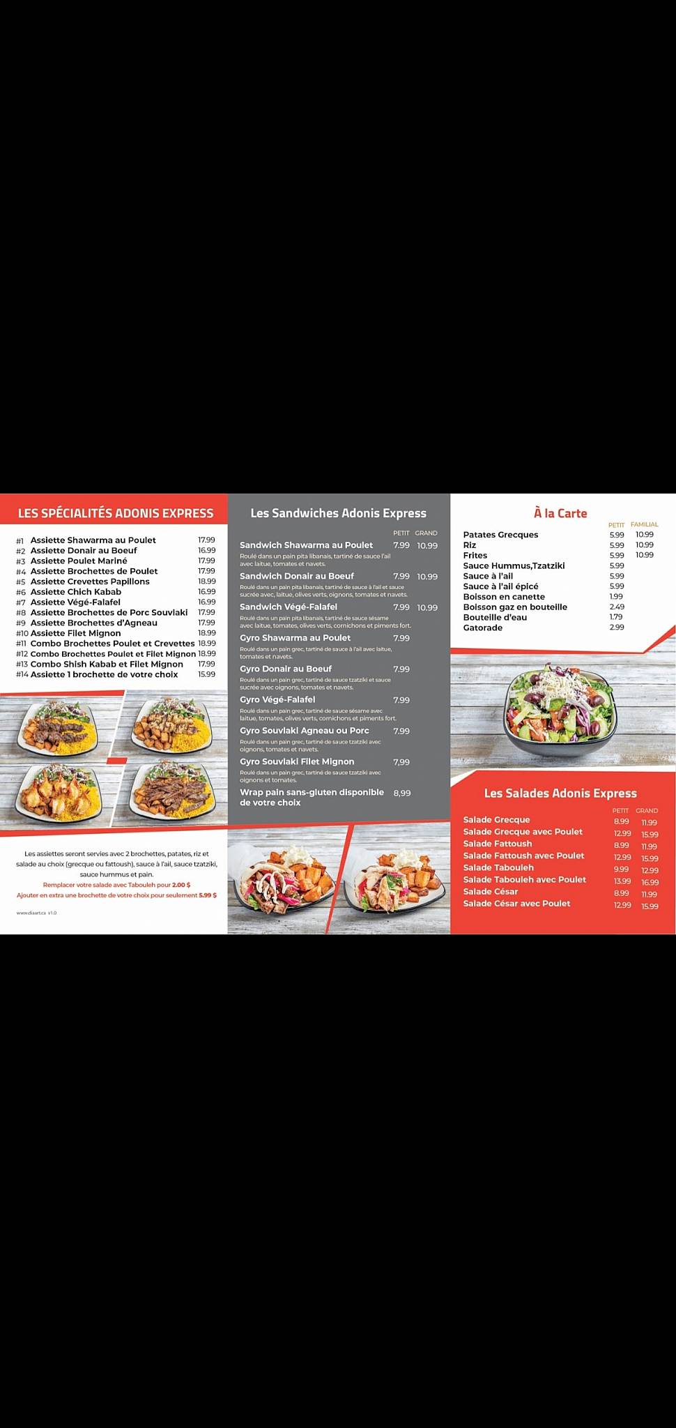 Menu at Adonis Express Shawarma et Grecque restaurant, Gatineau