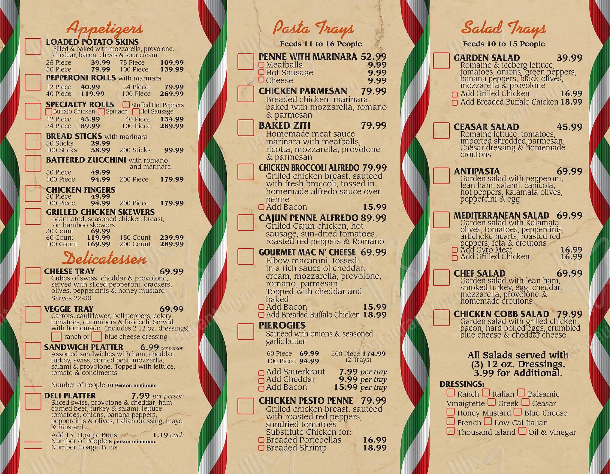 Menu at Adrian's Pizza pizzeria, Pittsburgh, 605 Thompson Run Rd