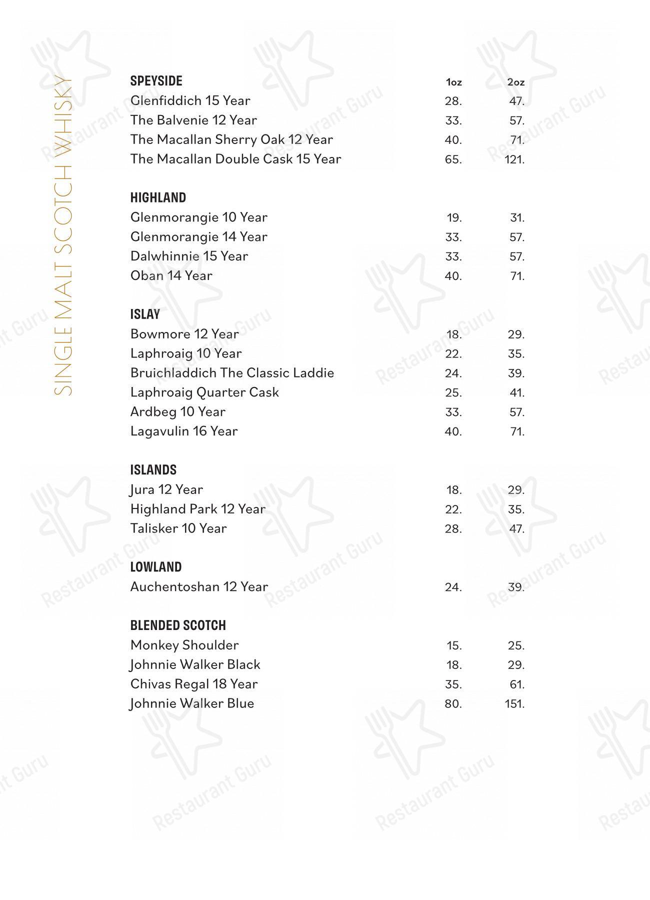 Menu at Aera restaurant, Toronto