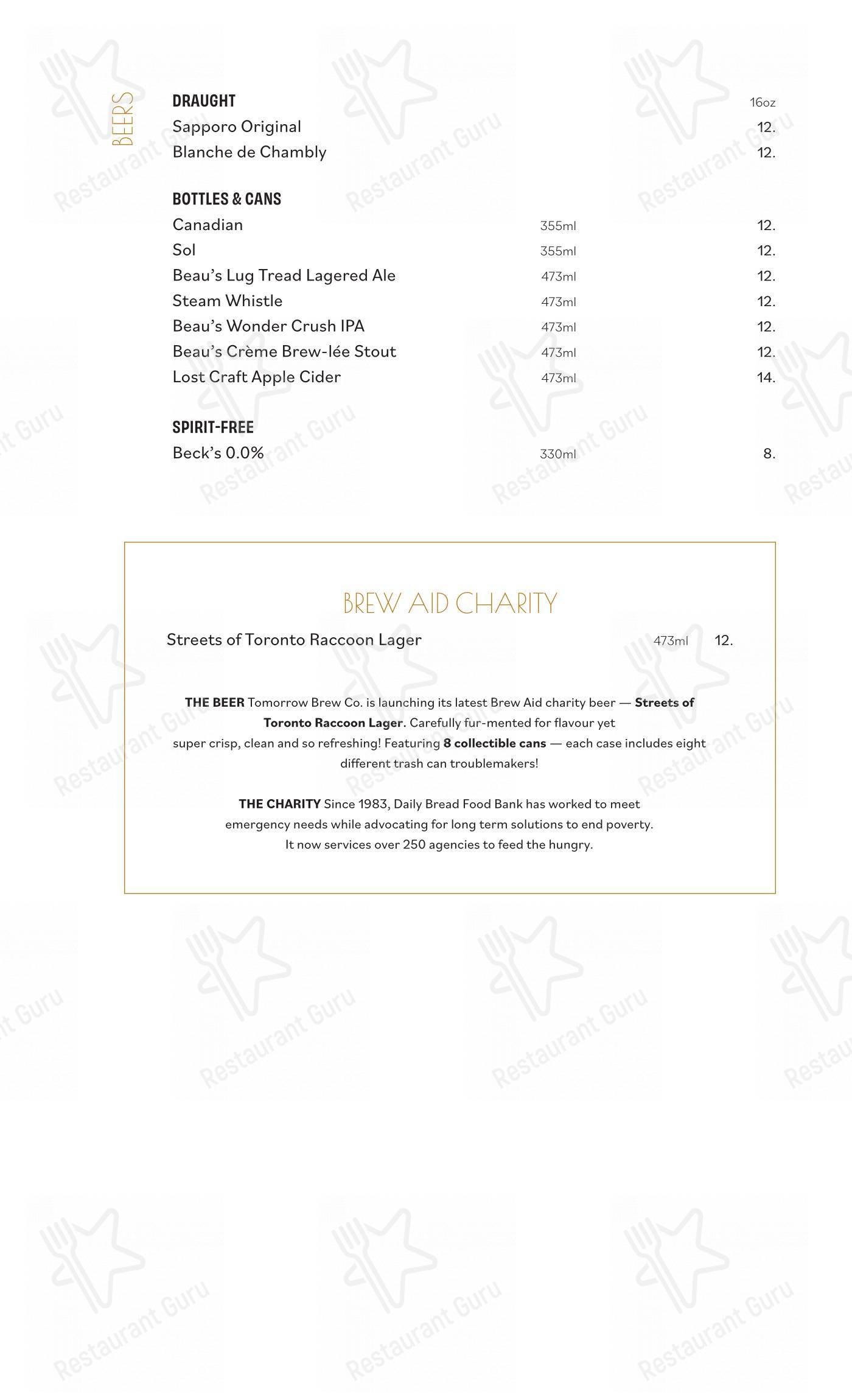 Menu at Aera restaurant, Toronto