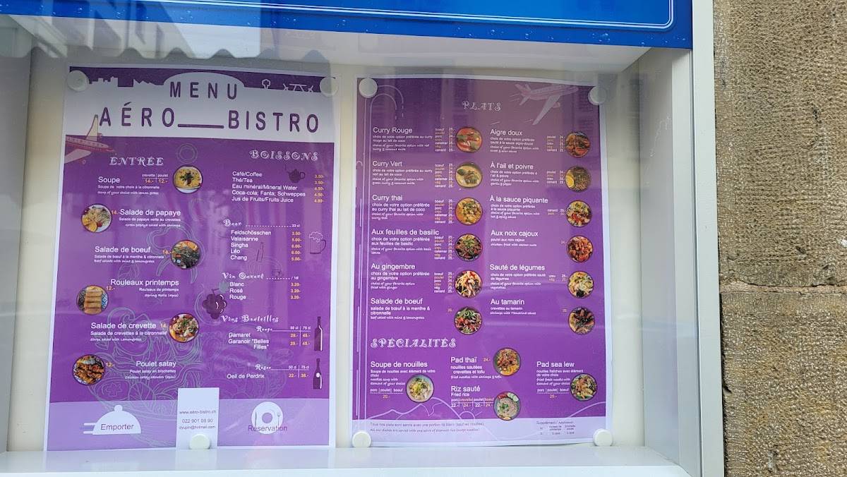 Menu at Aéro Bistro, Geneva, Rue de la Navigation 23