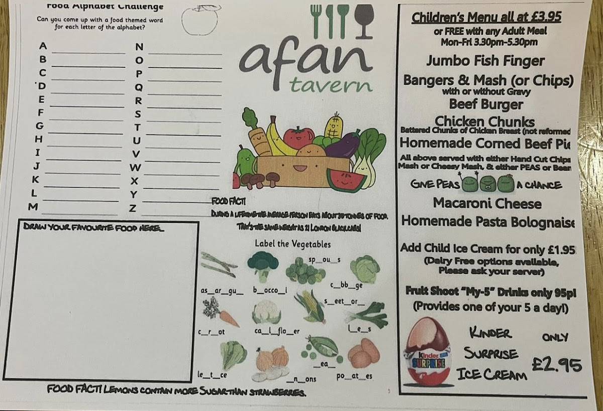 Menu at Afan Tavern pub & bar, Port Talbot