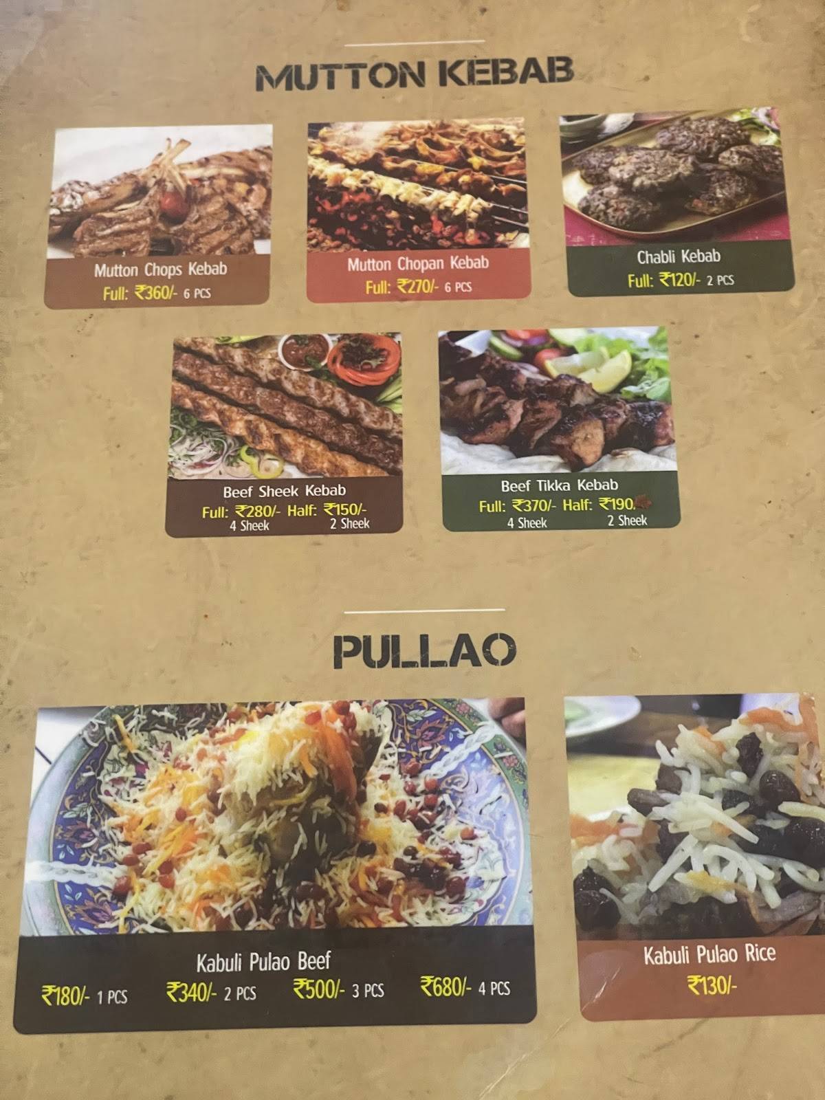 Menu at Afghani Kabab House, Hyderabad