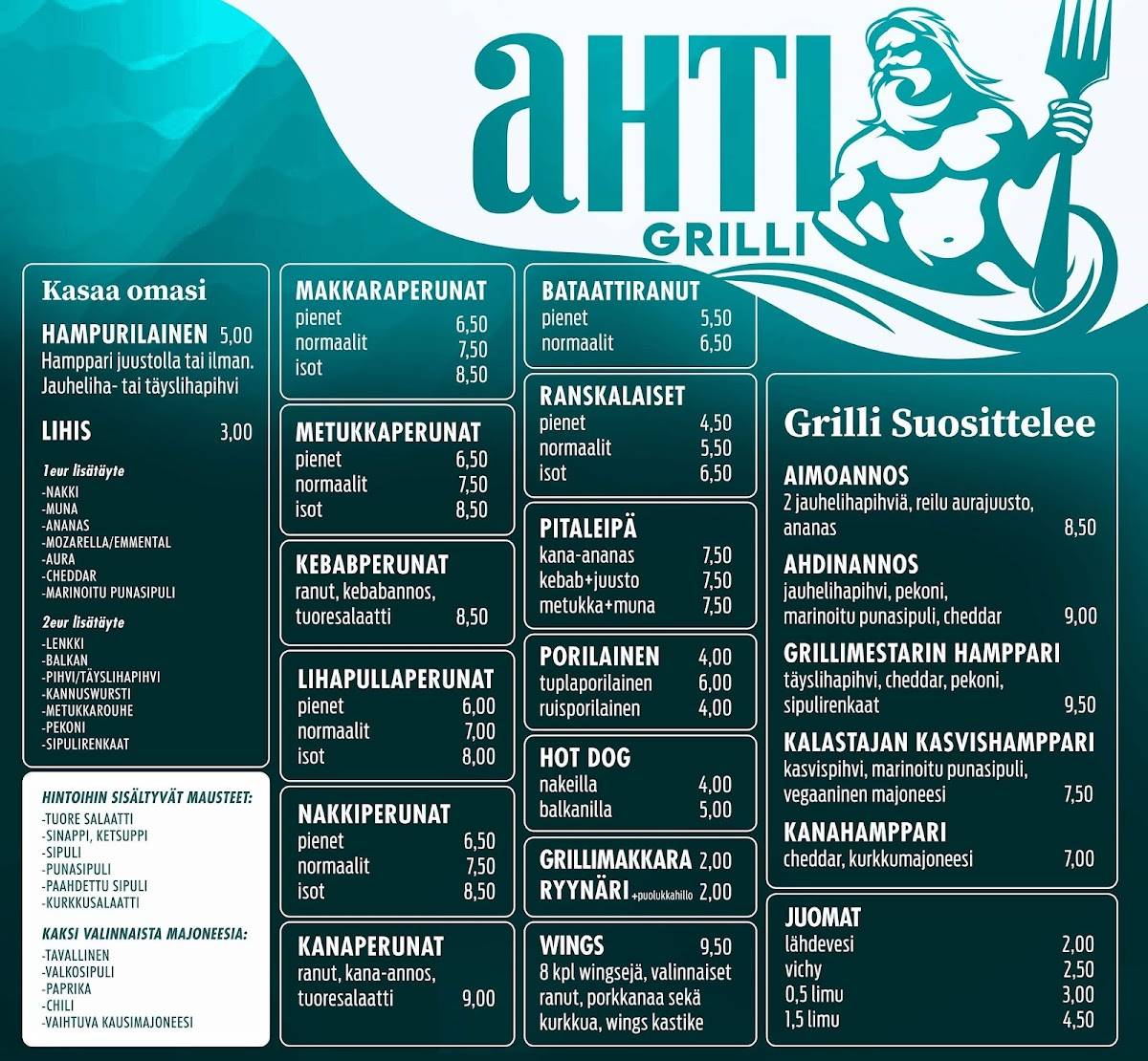 Menu at Ahti Grilli restaurant, Kotka