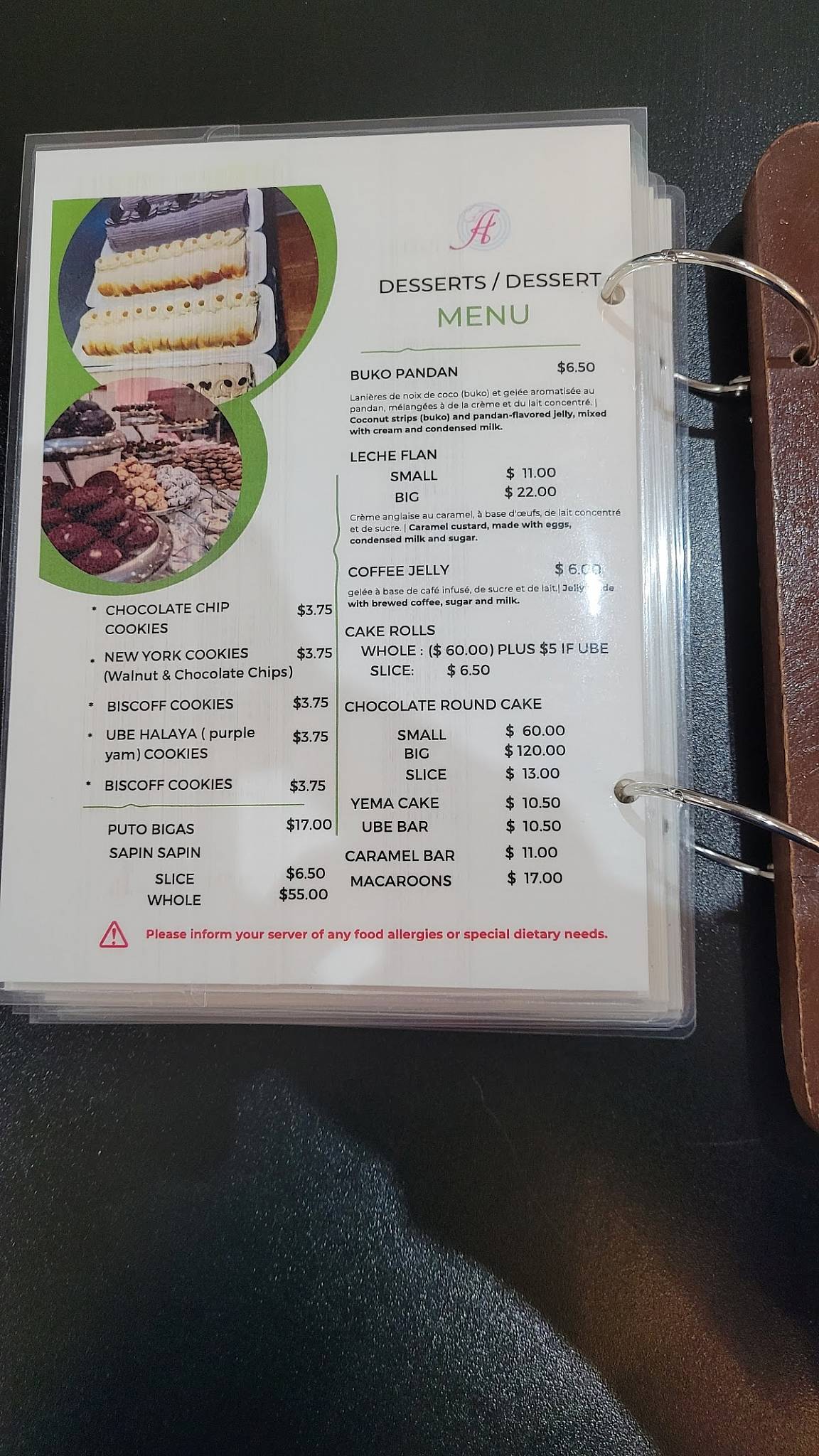 Menu at Aiza Authentique Cuisine Philippine restaurant, Dollard-Des Ormeaux