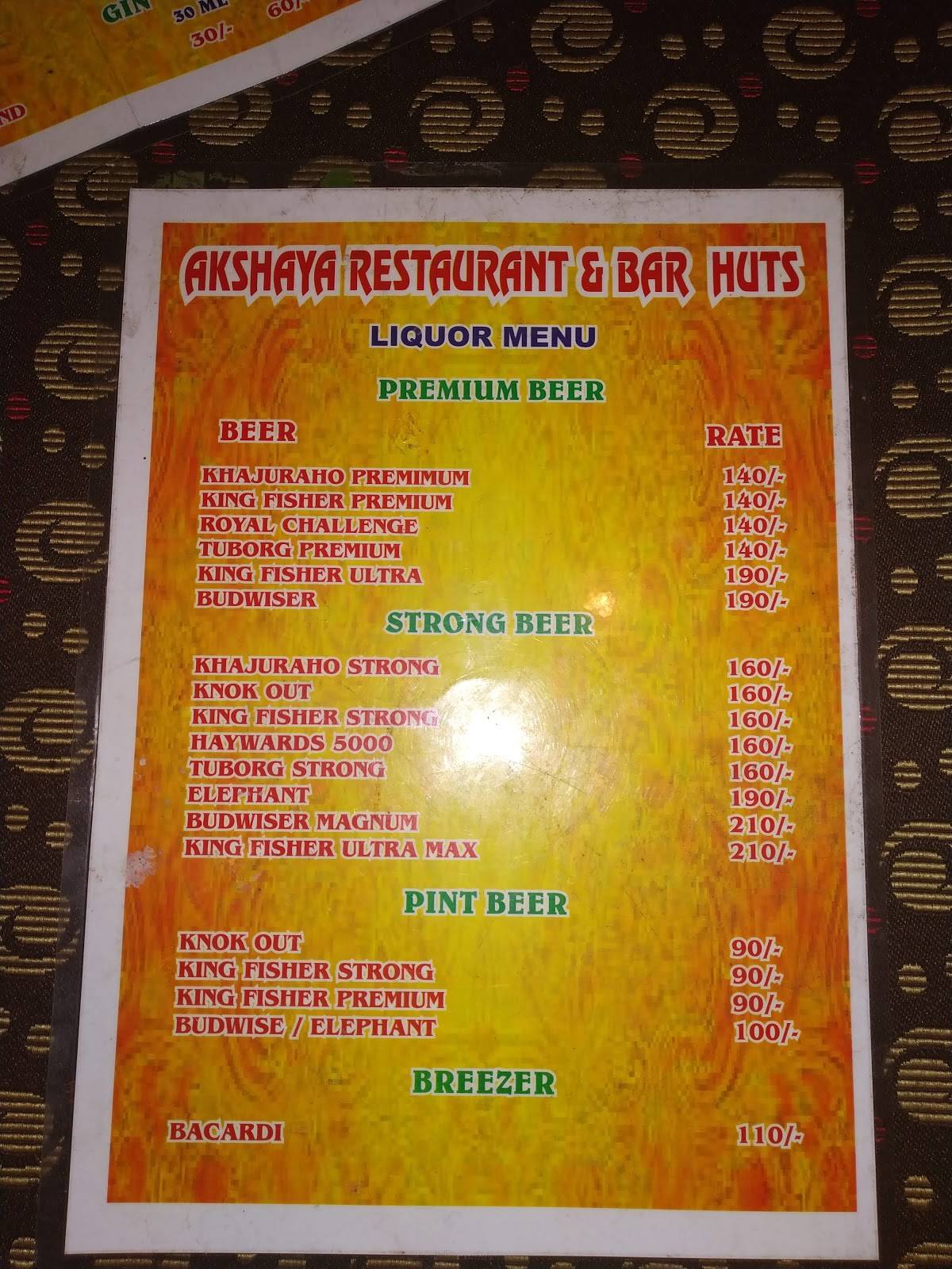 Menu at Akshaya Restaurant And Bar, Hyderabad, GCXM+X3V