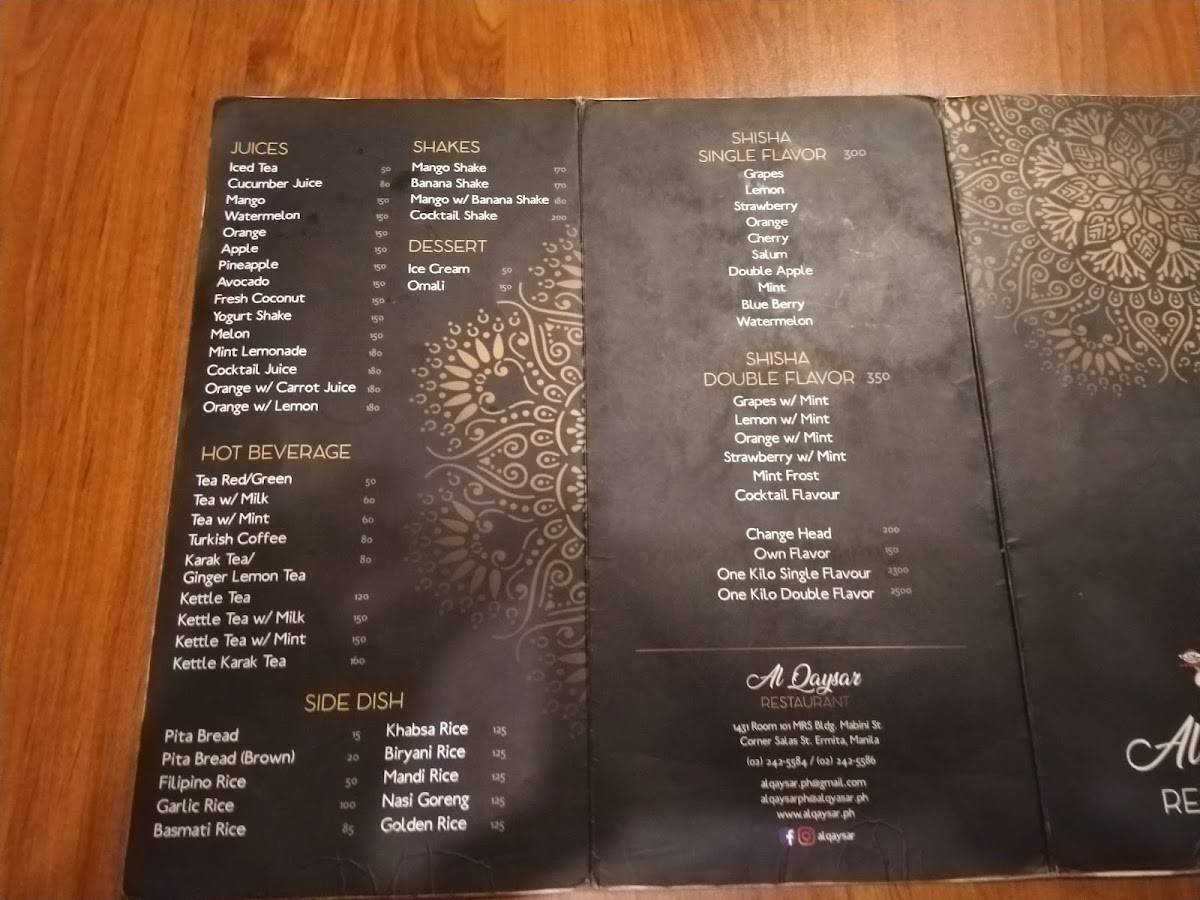 Menu at Al Qaysar - مطعم القيصر restaurant, Manila, 1431 A 1004