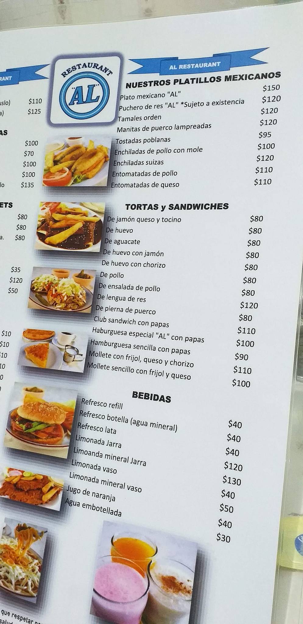 Carta de Al Restaurant, Sa De Cv, Monterrey