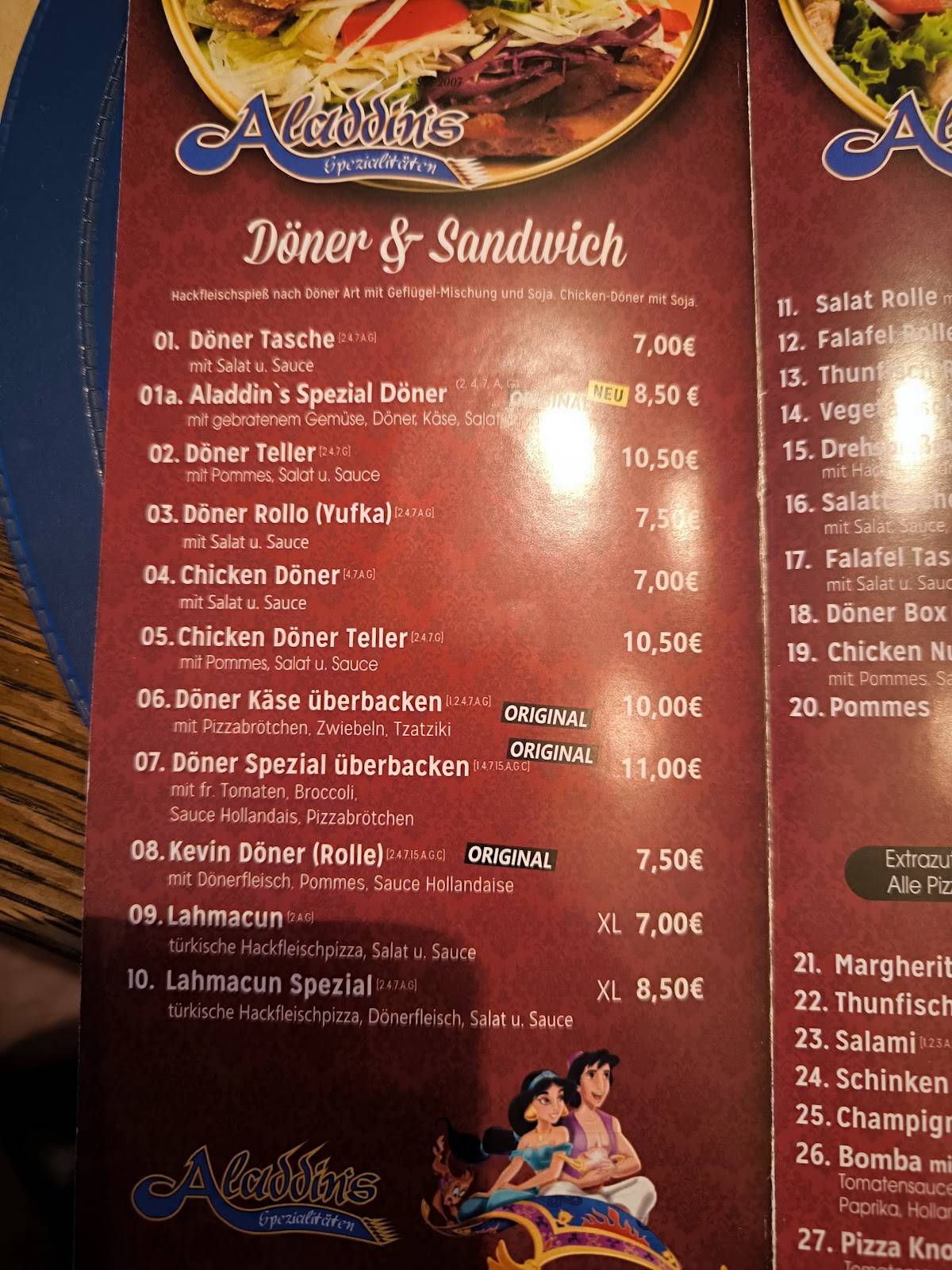 Speisekarte von Aladdin Pizza & Döner, Mettingen