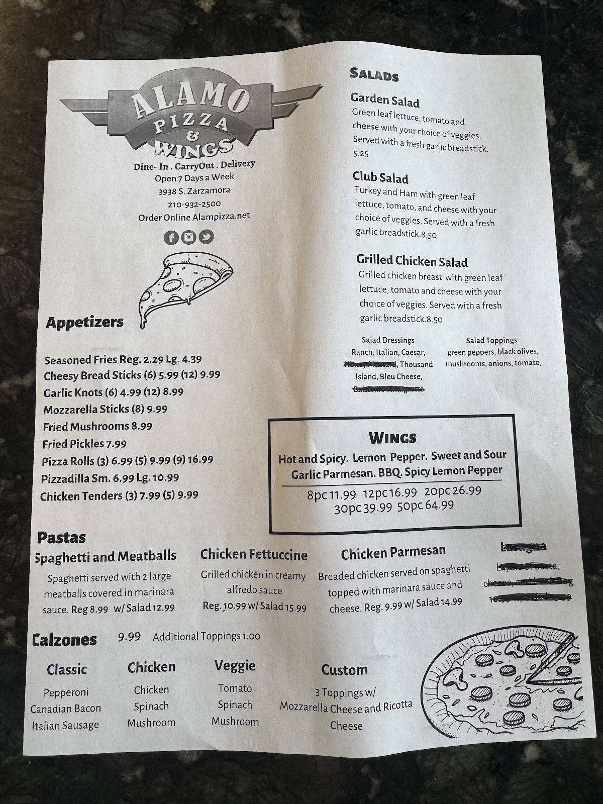 Menu at Alamo Pizza & Wings pizzeria, San Antonio, S Zarzamora St