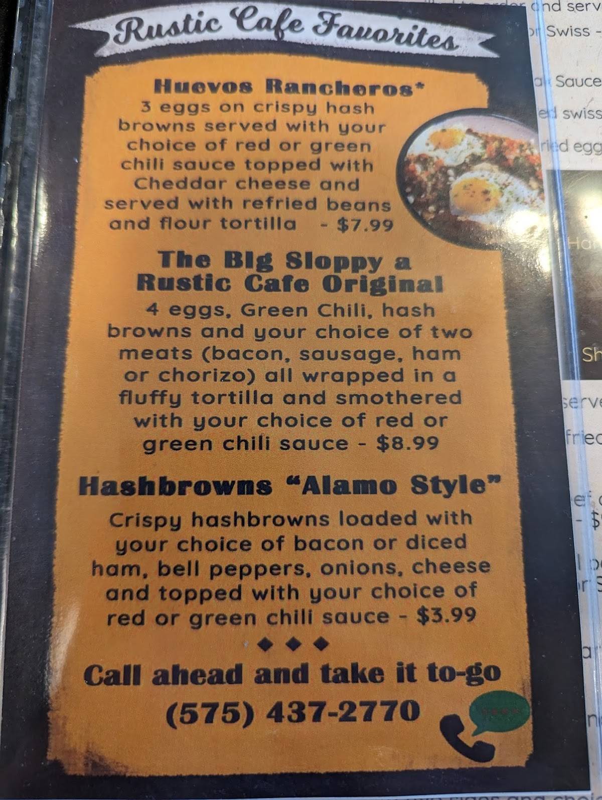 Menu at Rustic Café cafe, Alamogordo
