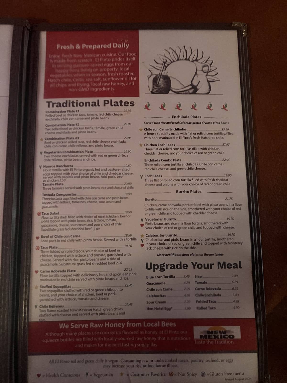 Menu at El Pinto Restaurant, Albuquerque, 4th St NW